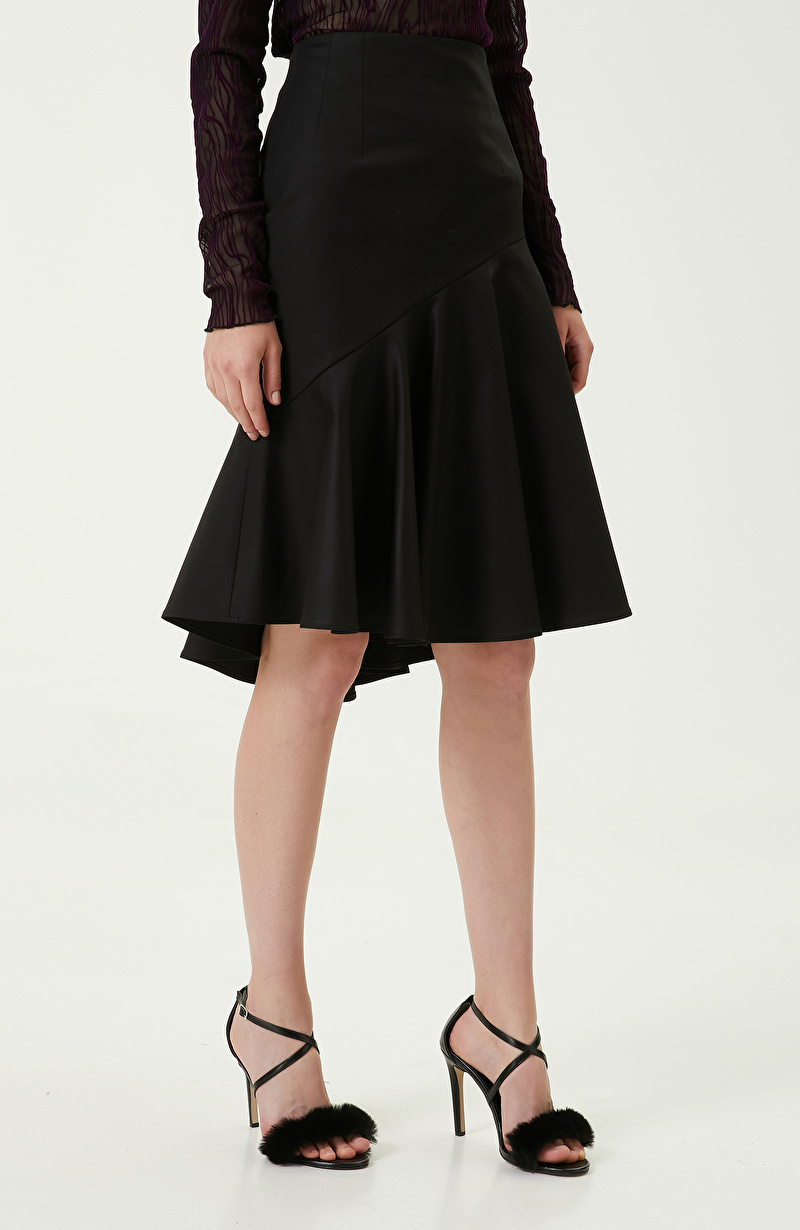 Network - Etek Ucu Volanlı Siyah Uzun Etek - 1088143-052