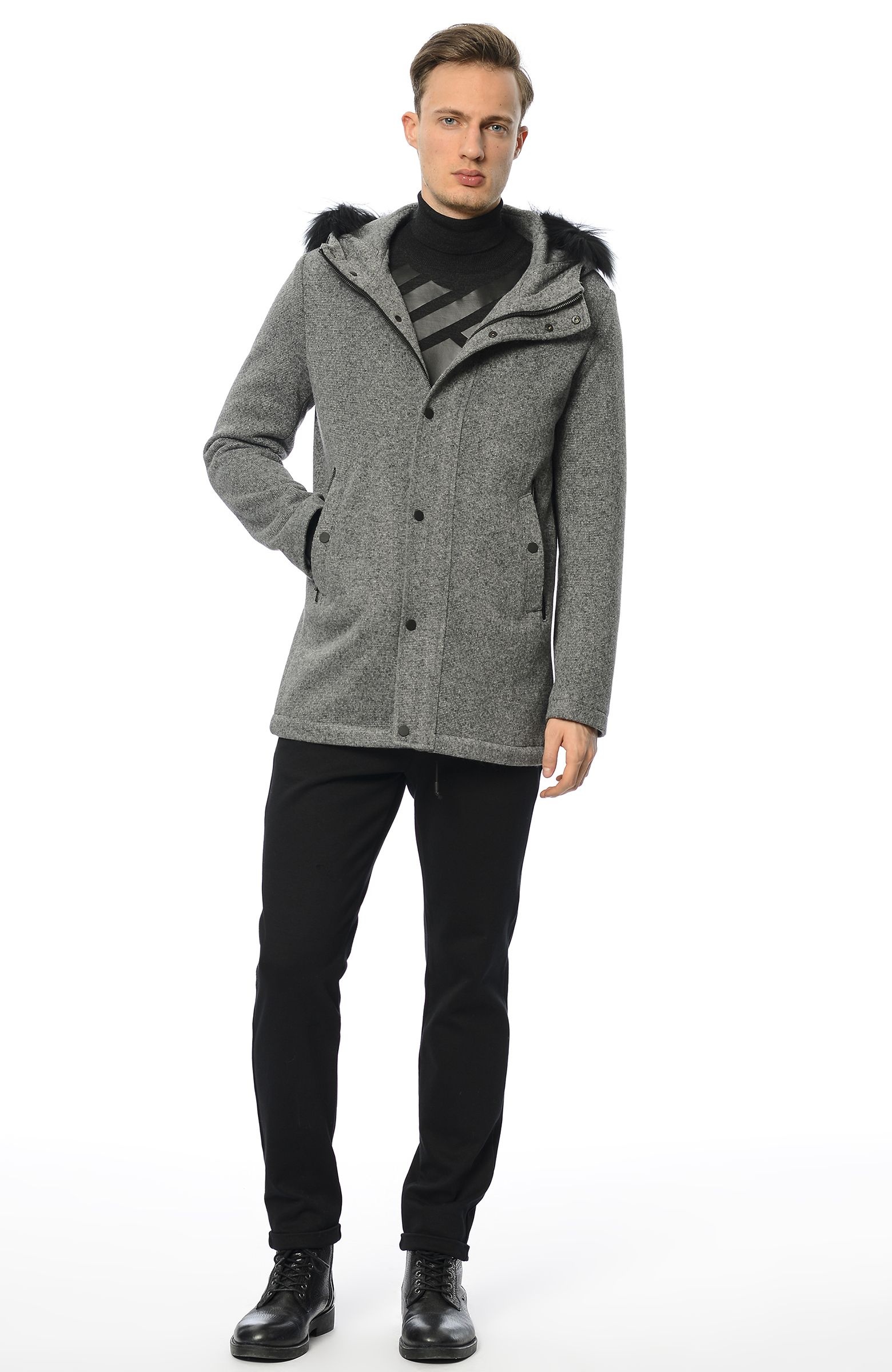 Kapson Yaka Gri Kaban