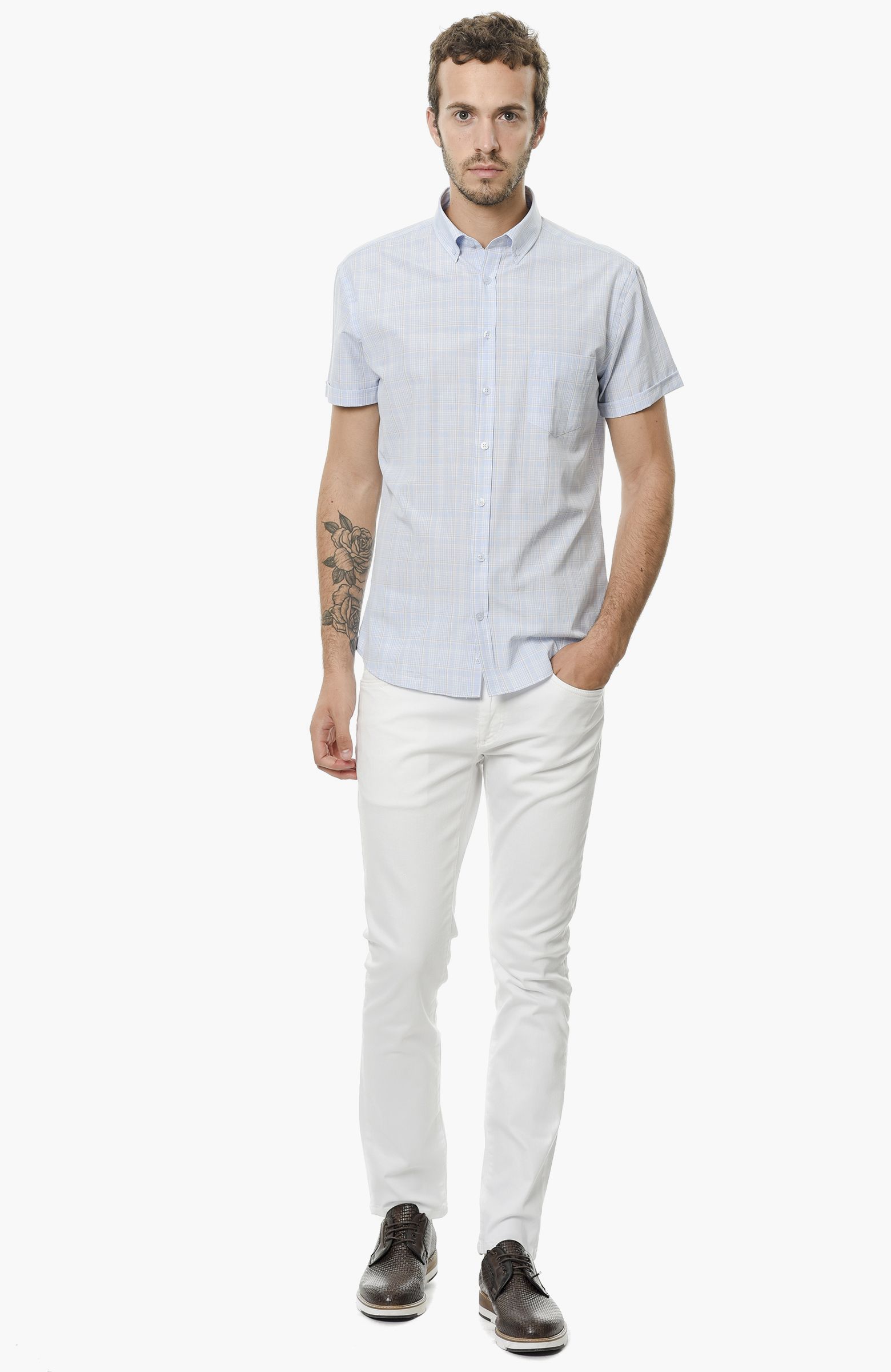 Ekose Regular Fit Mavi-bej Gömlek