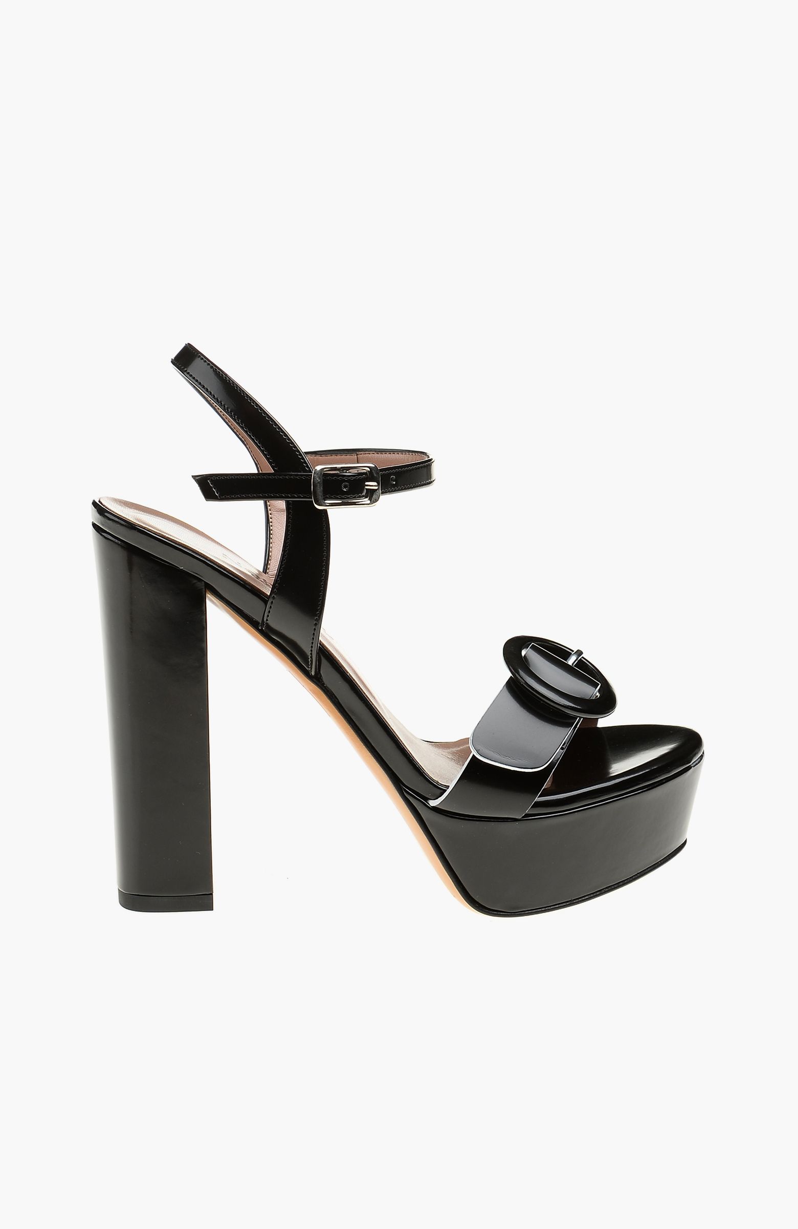 Siyah Tokalı Deri Kadın Sandalet