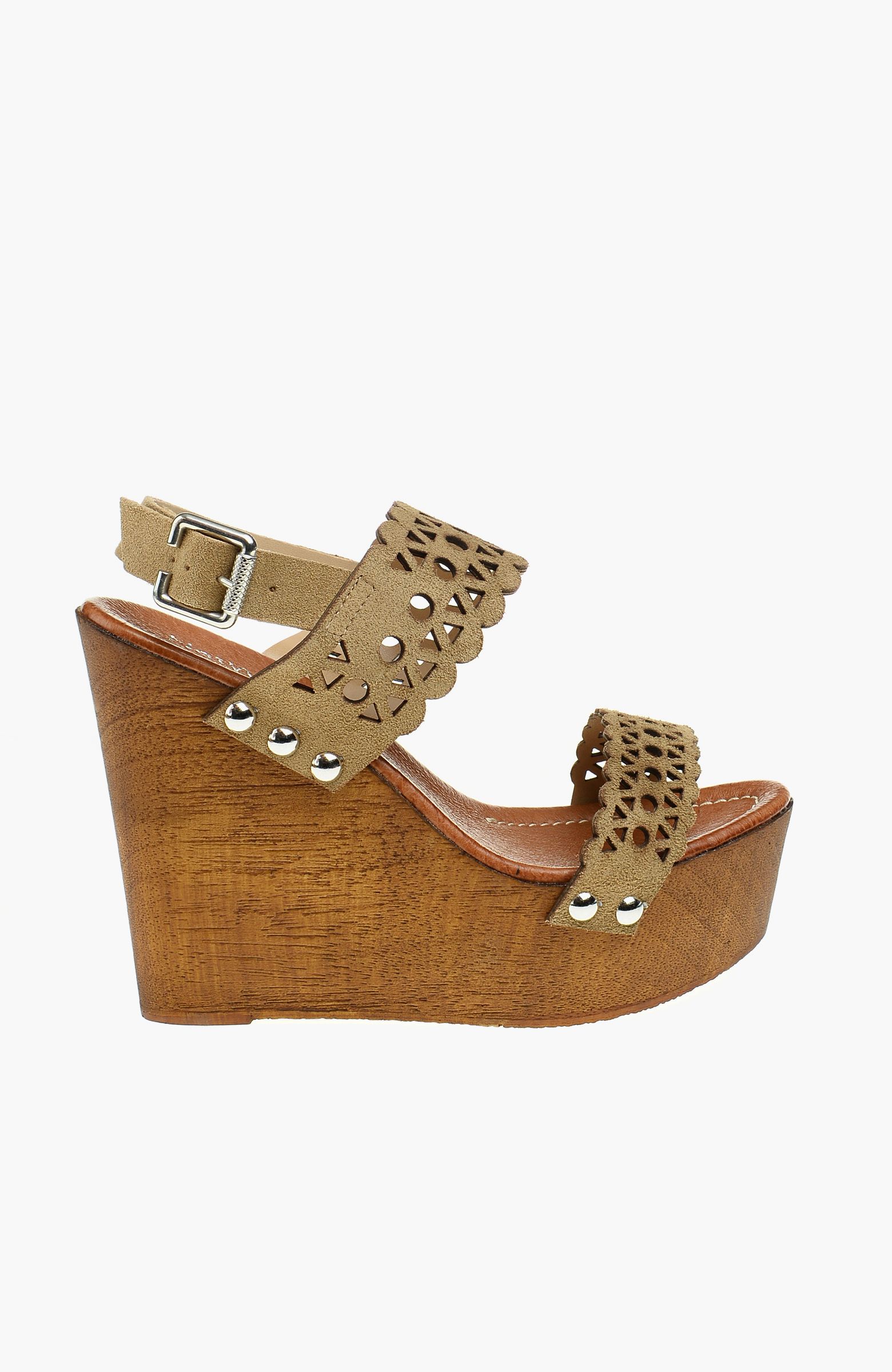 Bej Deri Topuklu Kadın Sandalet