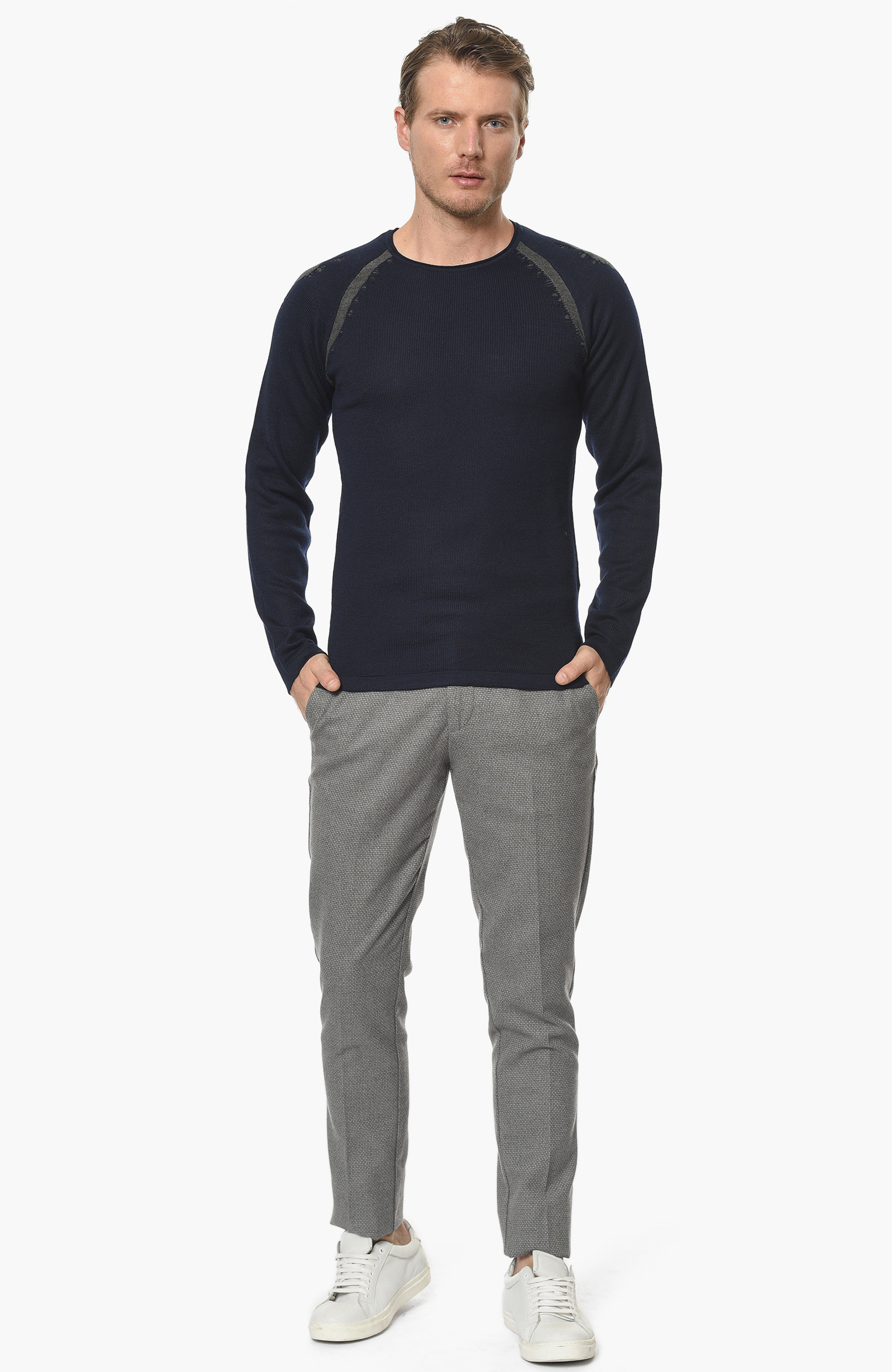 Bisiklet Yaka Lacivert Kazak