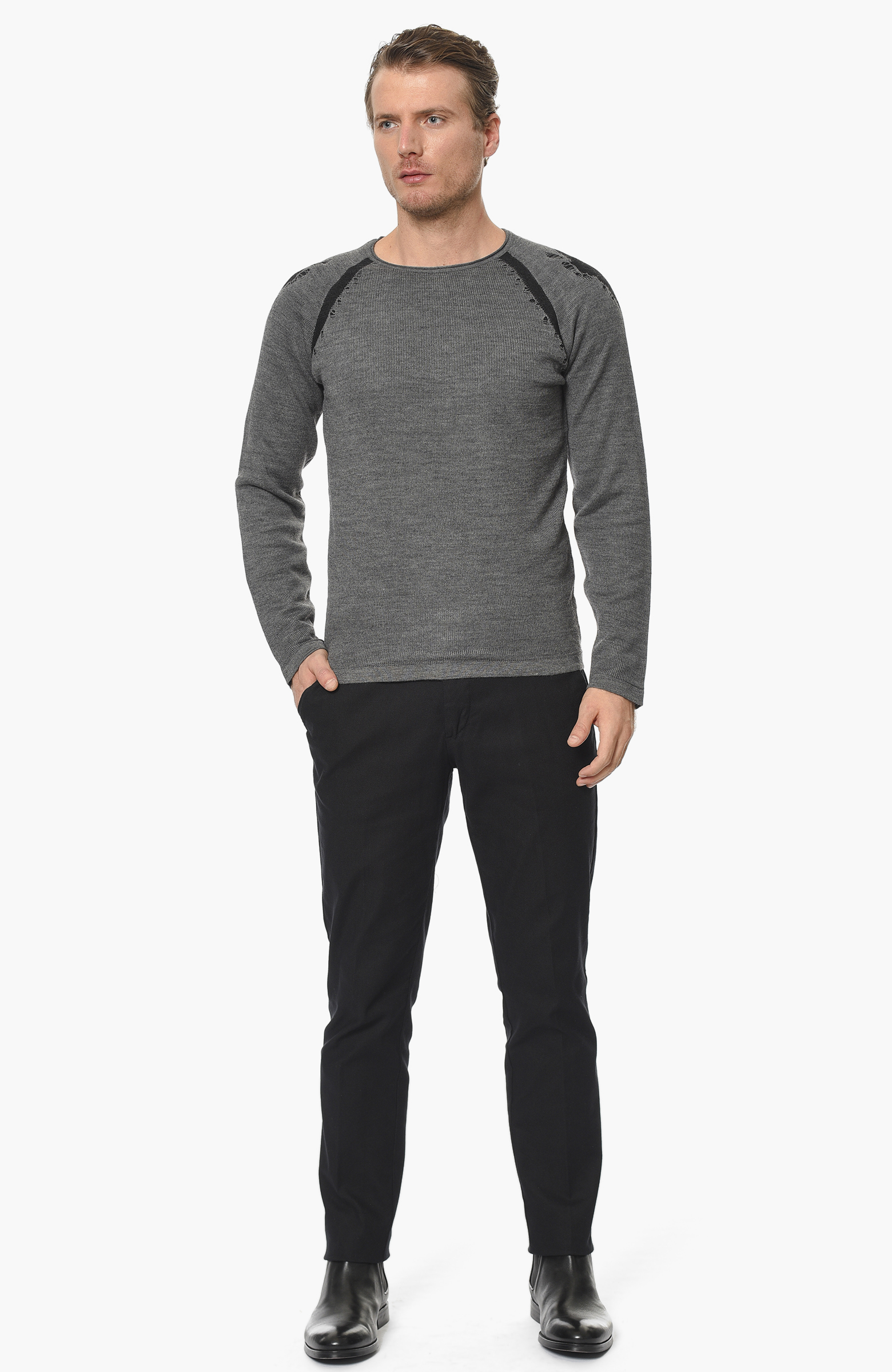 Bisiklet Yaka Antrasit Kazak