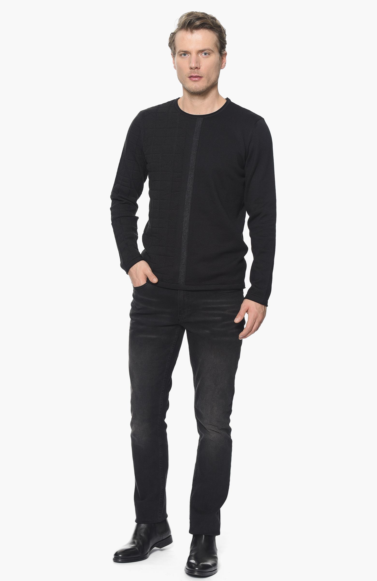 Bisiklet Yaka Siyah Kazak