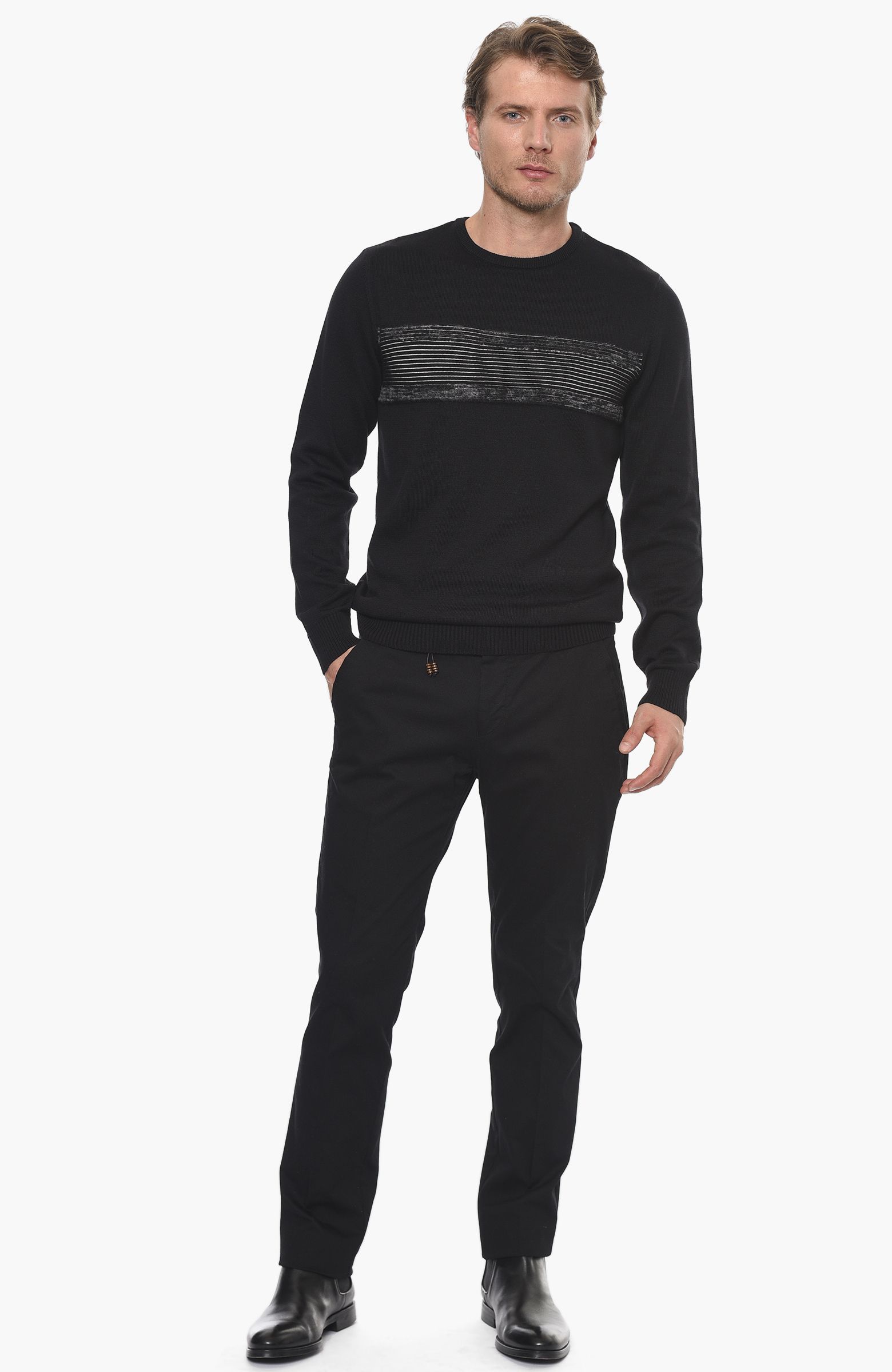 Bisiklet Yaka Siyah Kazak