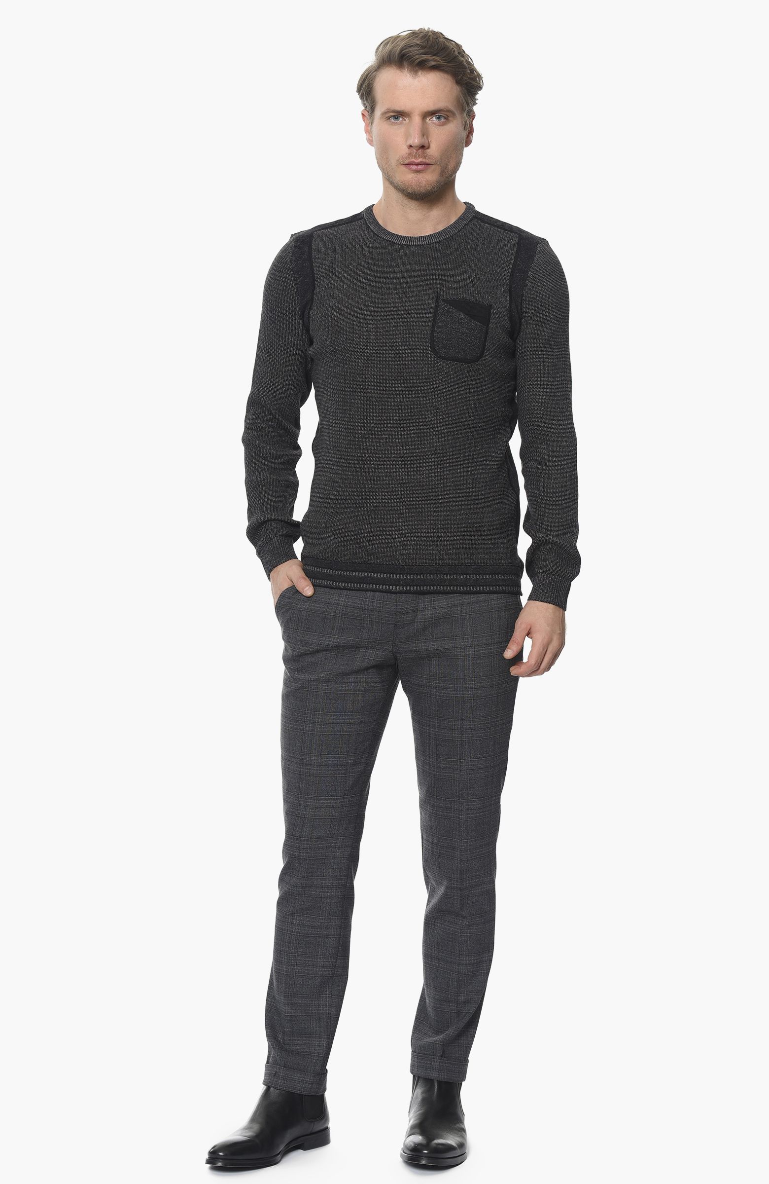 Bisiklet Yaka Siyah Kazak