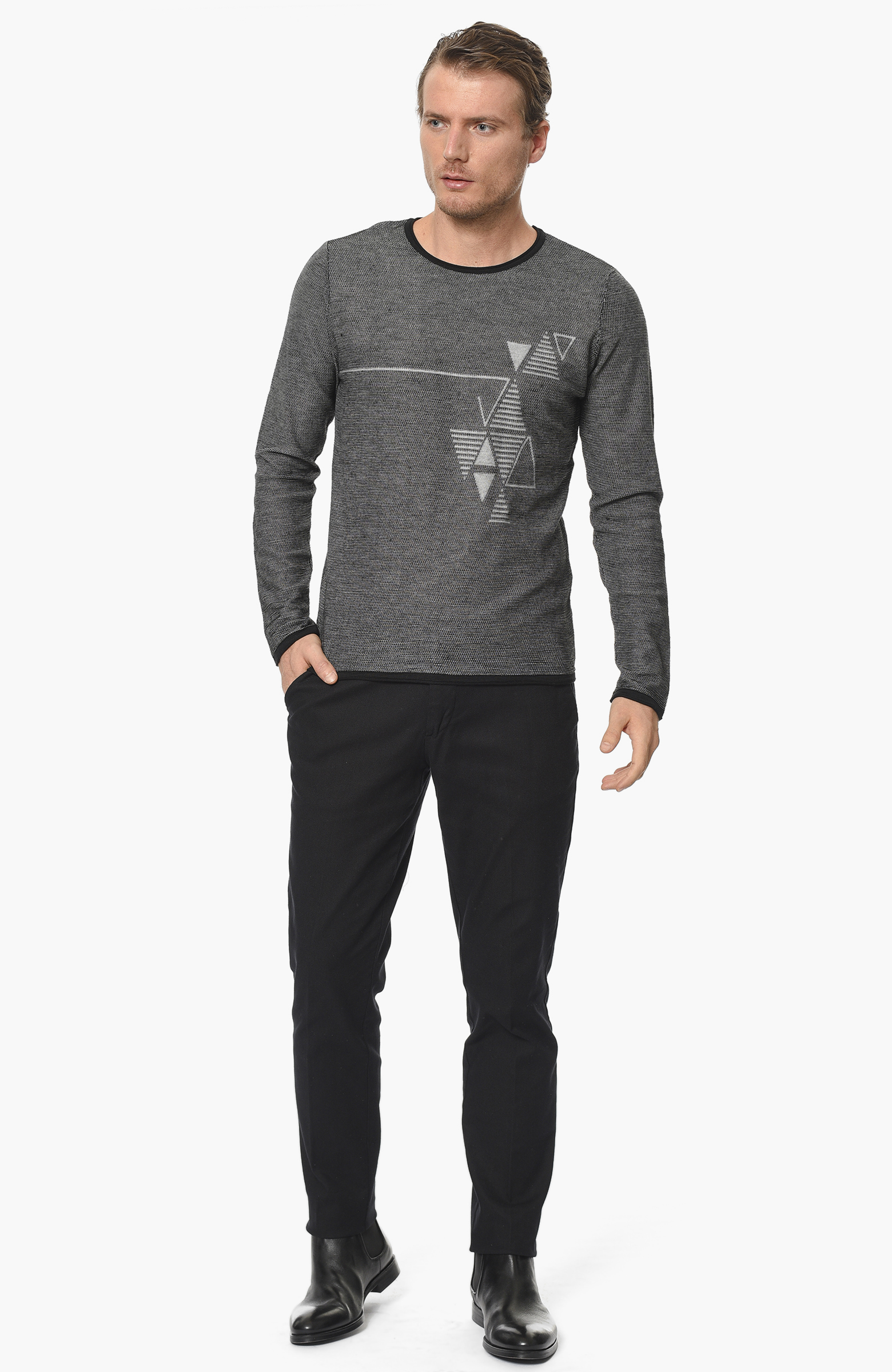 Bisiklet Yaka Siyah Kazak