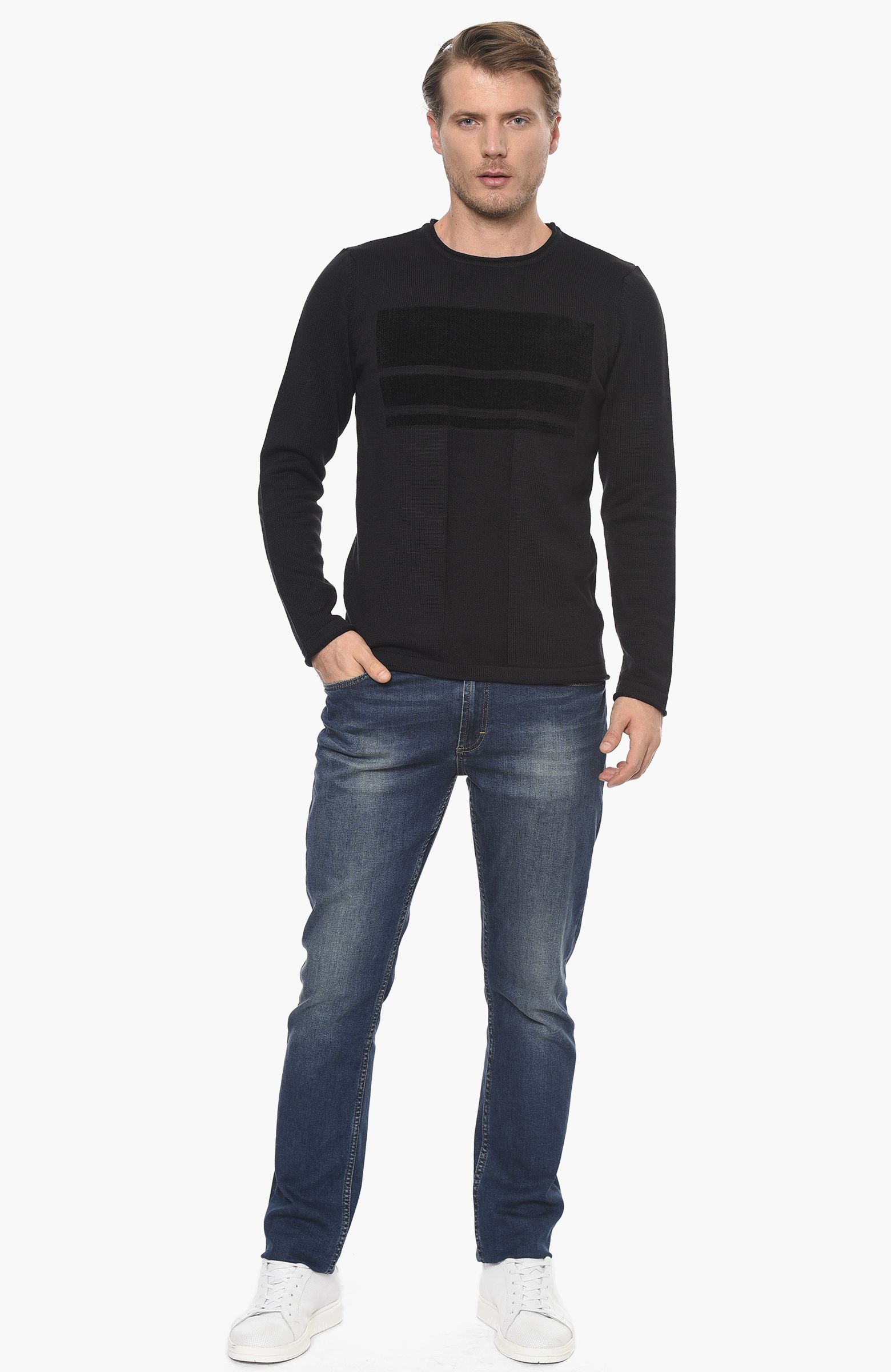 Bisiklet Yaka Siyah Kazak