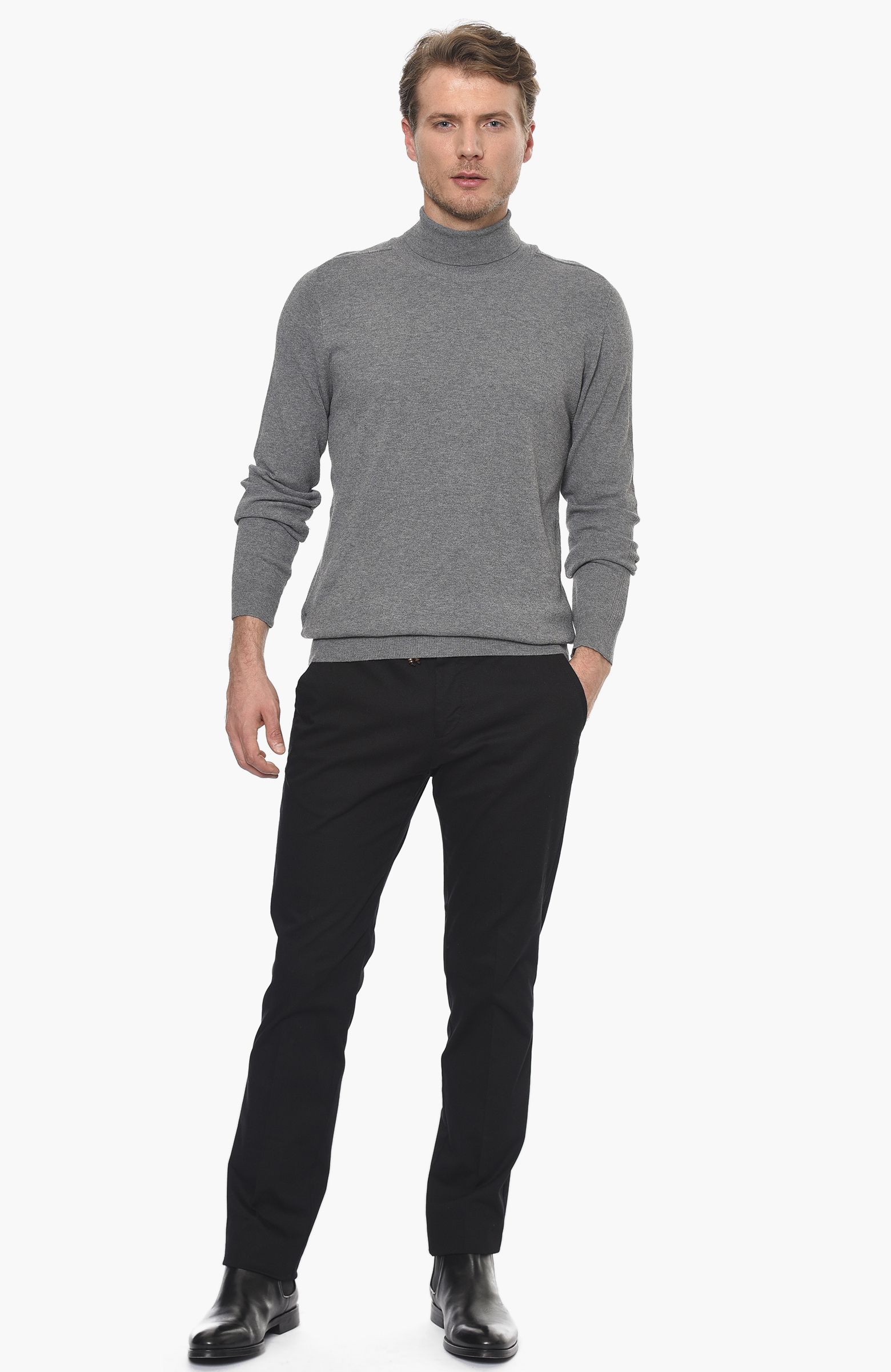 Balıkçı Yaka Antrasit Kazak