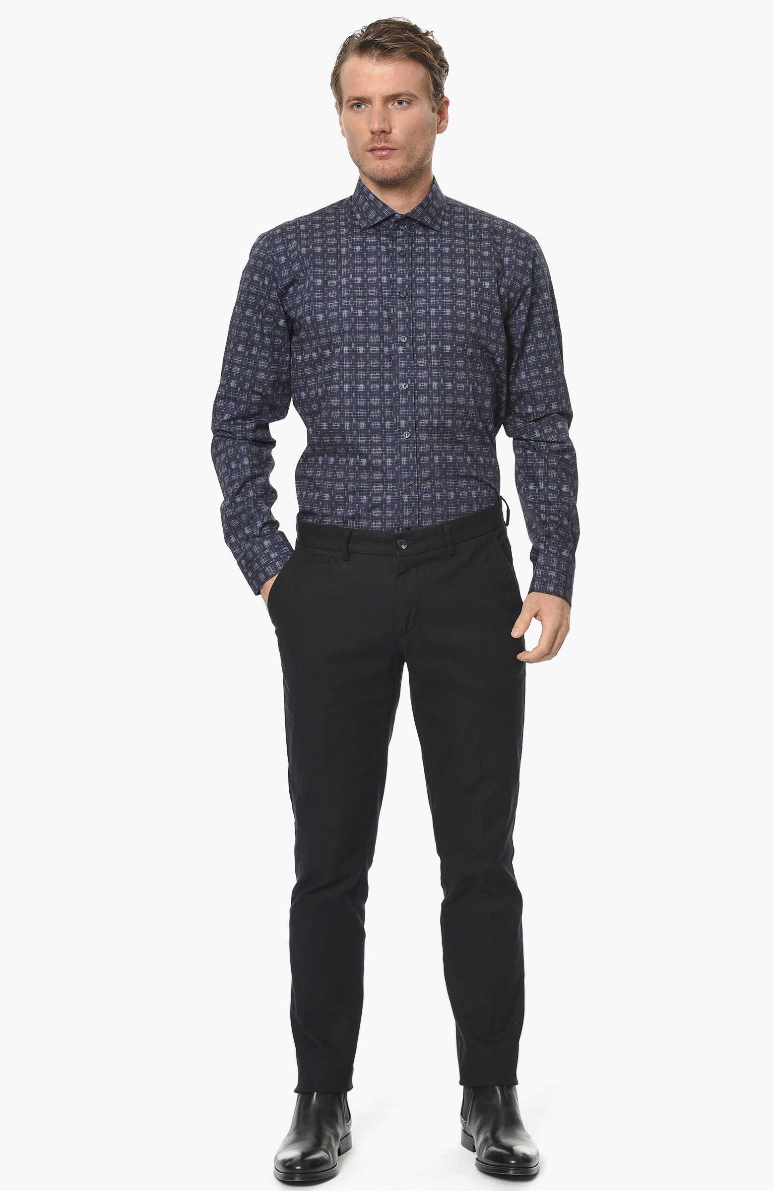 Baskılı Desen Lacivert Gömlek