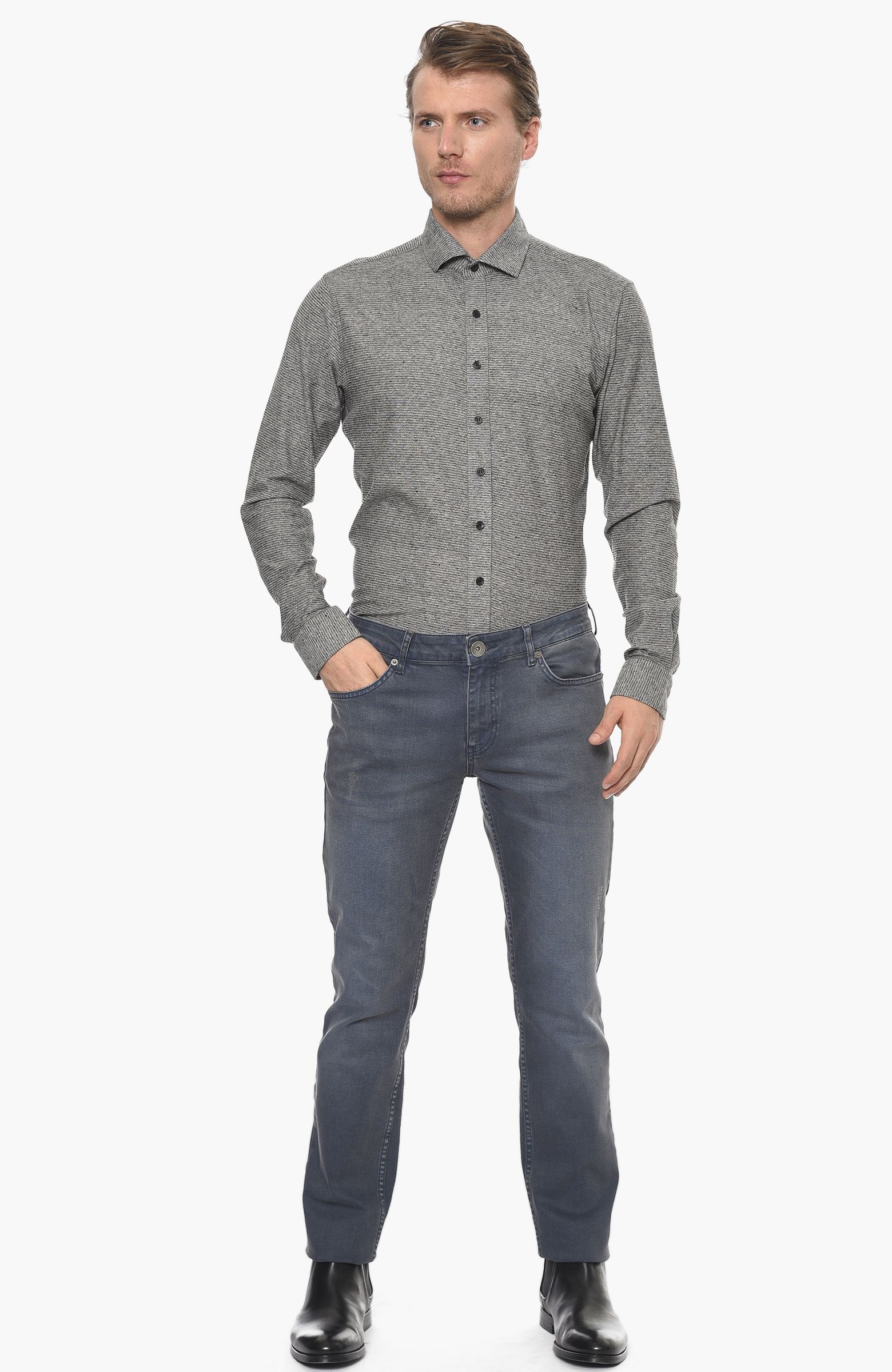 Gri Jakarlı Gömlek