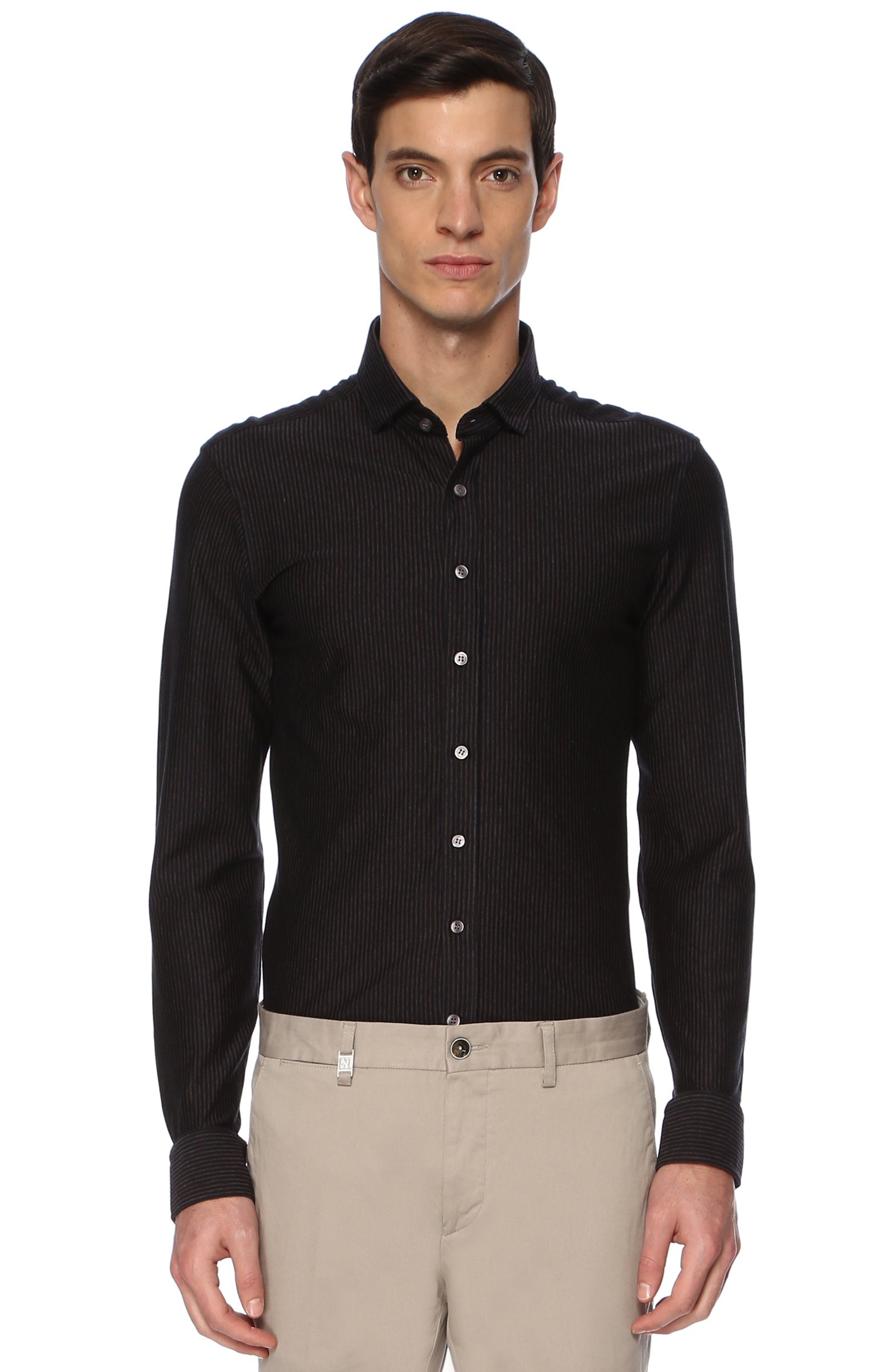 İtalyan Yaka Çizgili Lacivert Gömlek İtalyan Yaka Çizgili Lacivert Gömlek