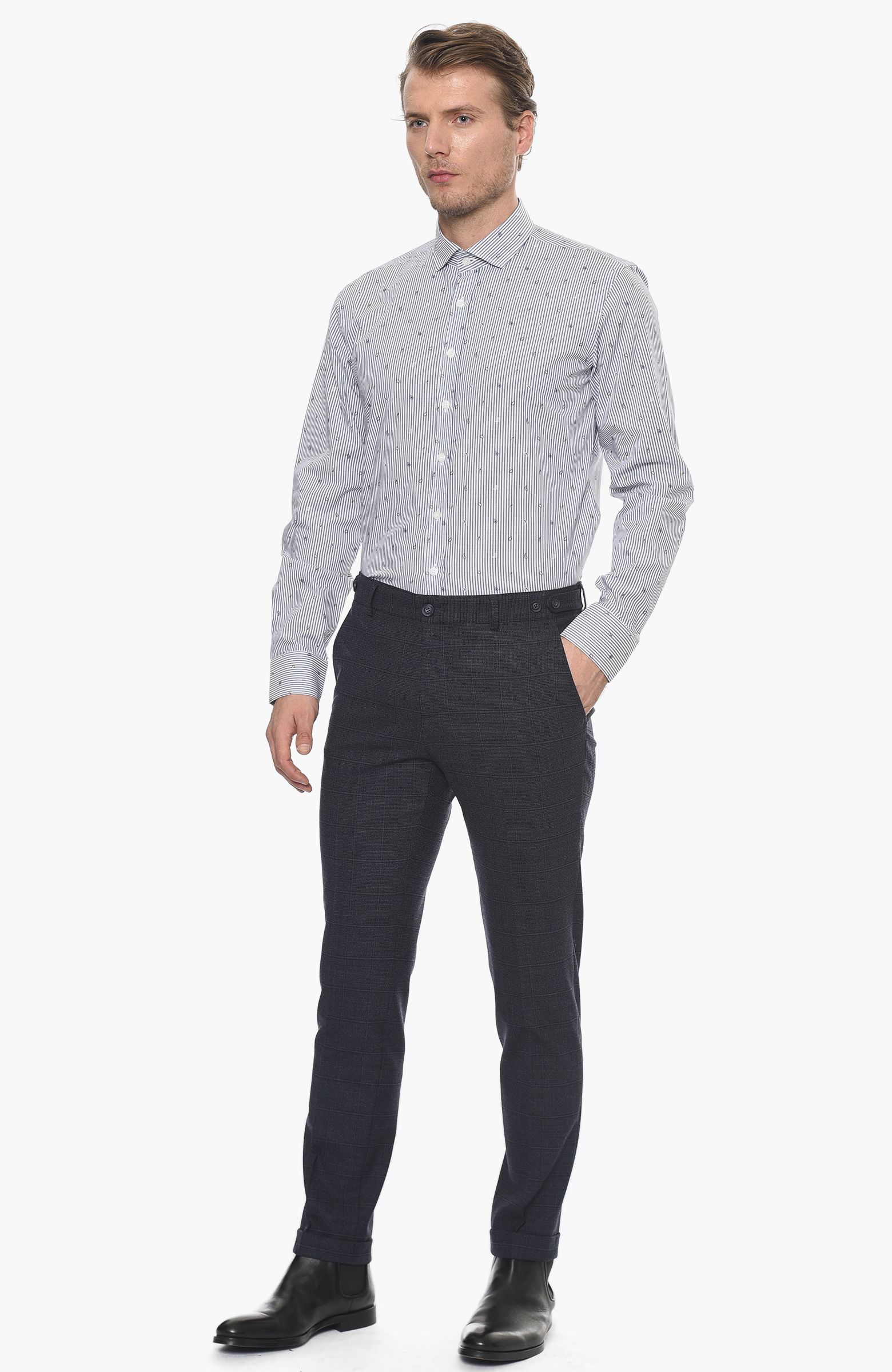 Lacivert-Beyaz Çizgili Gömlek