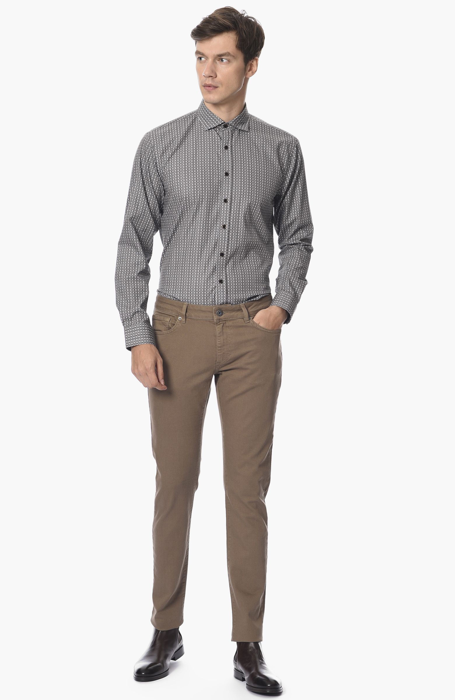 Baskılı Desen Siyah Gri Gömlek Baskılı Desen Siyah Gri Gömlek