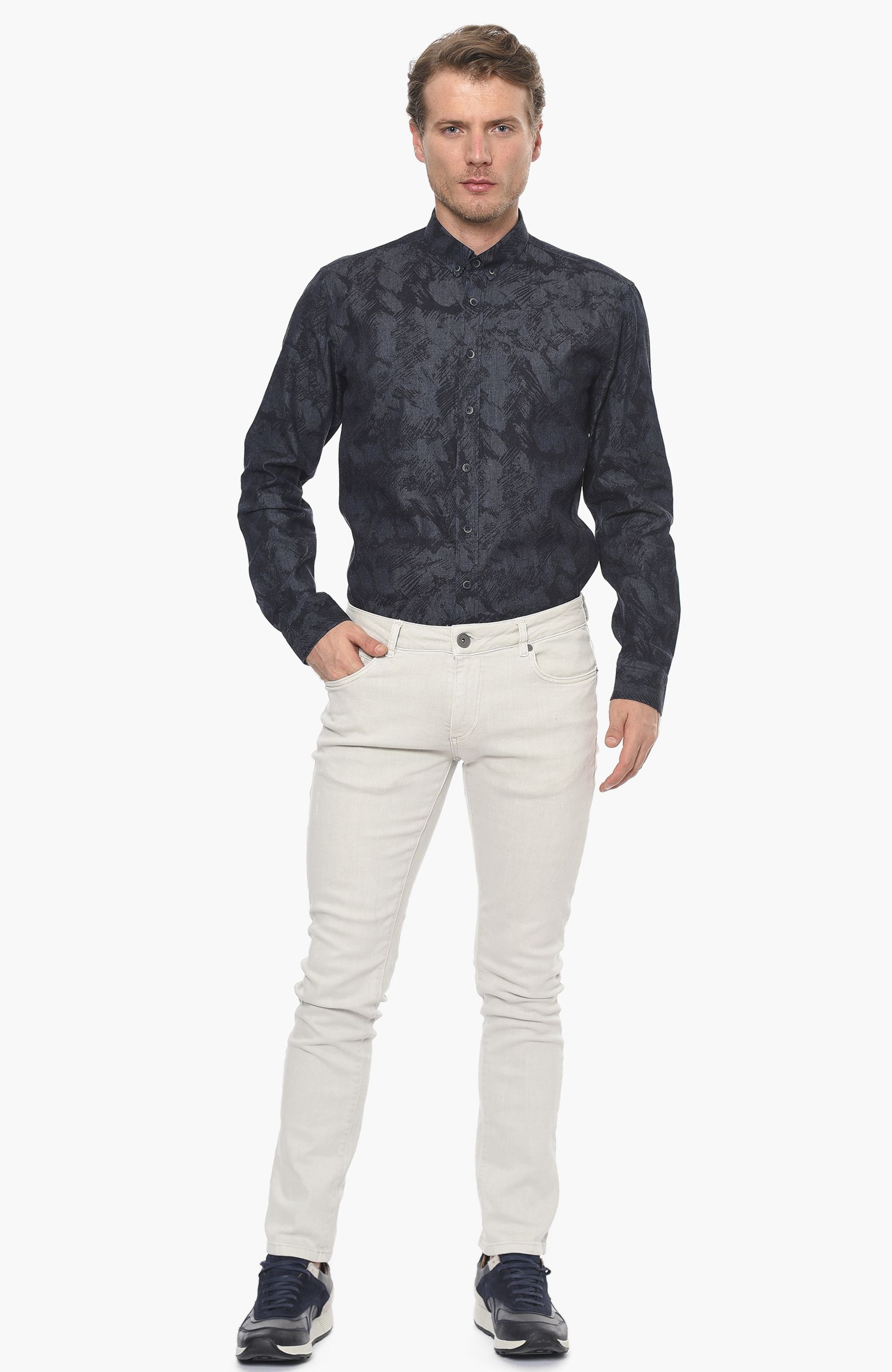 Baskılı Desen Indigo Gömlek Baskılı Desen Indigo Gömlek