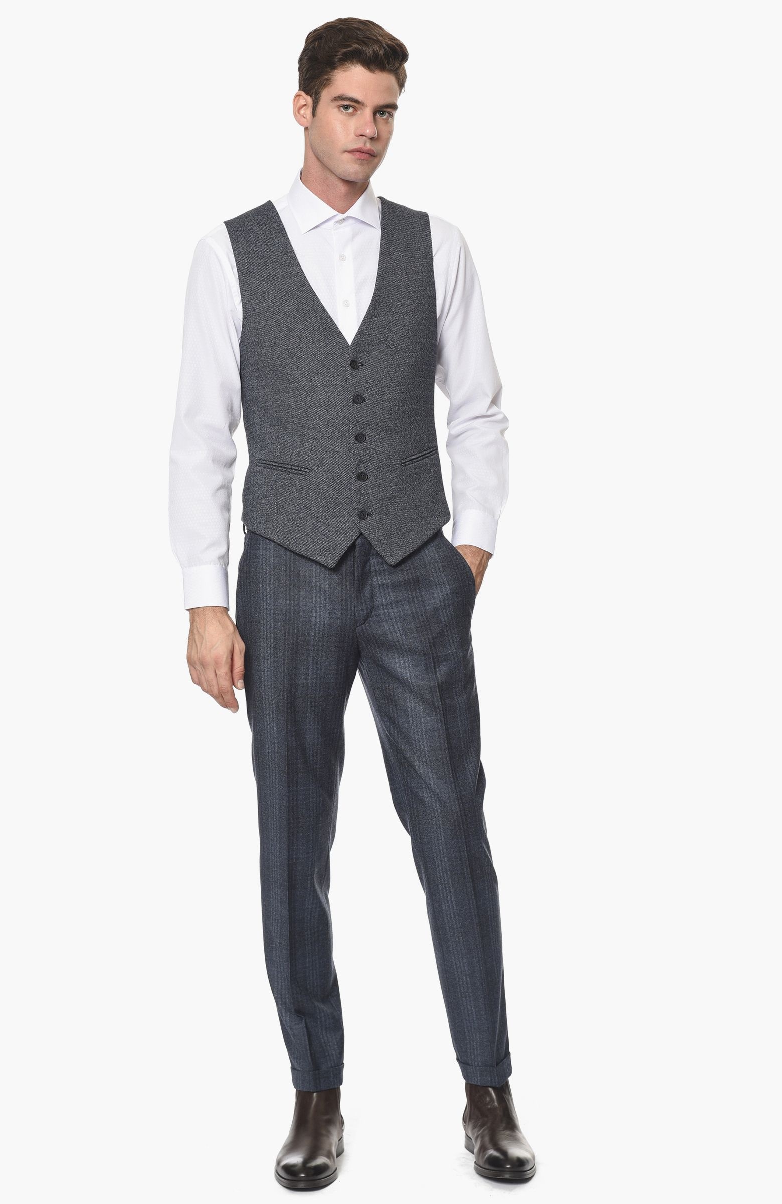 V Yaka Lacivert Yelek