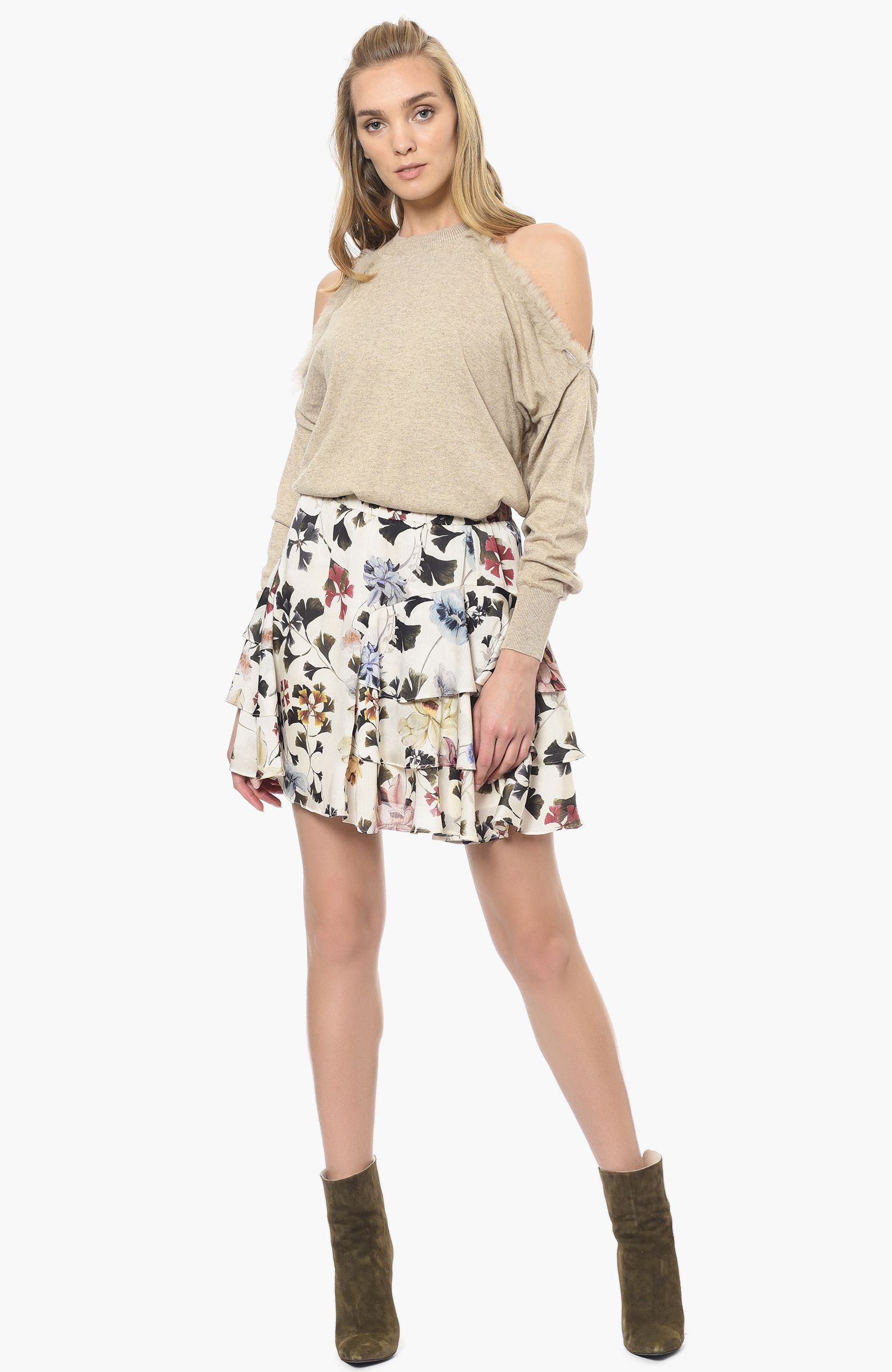 Bisiklet Yaka Bej Melanj Kazak