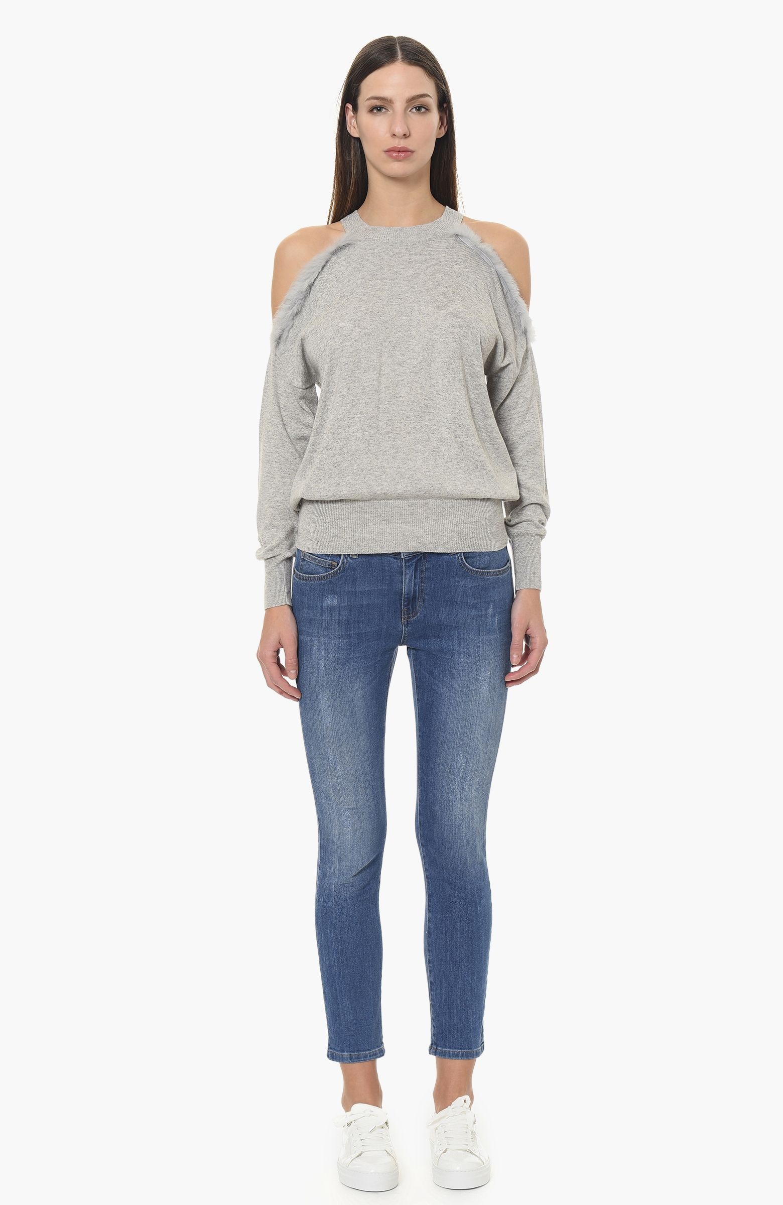 Bisiklet Yaka Gri Melanj Kazak