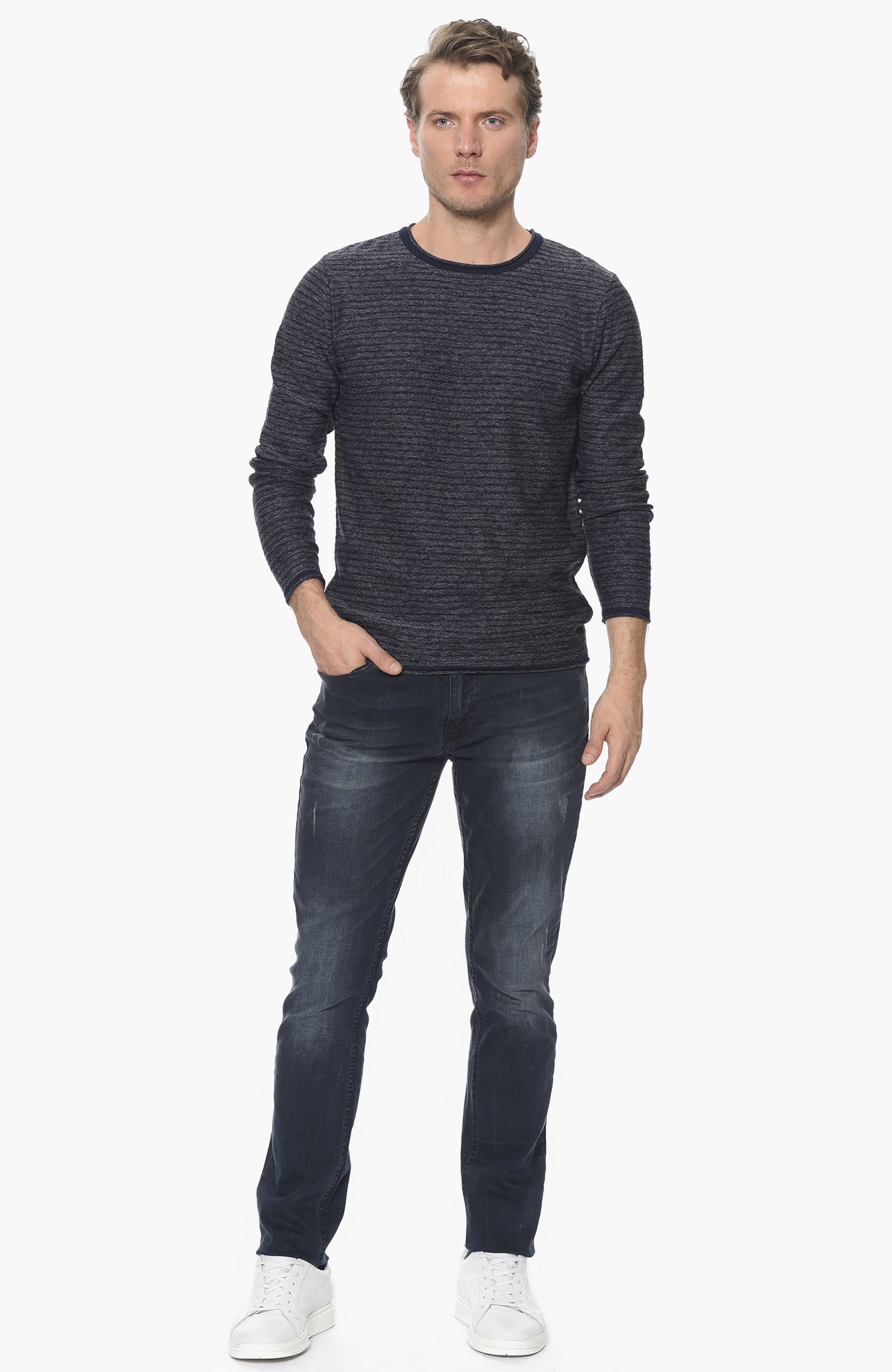 Lacivert Çizgili Kazak