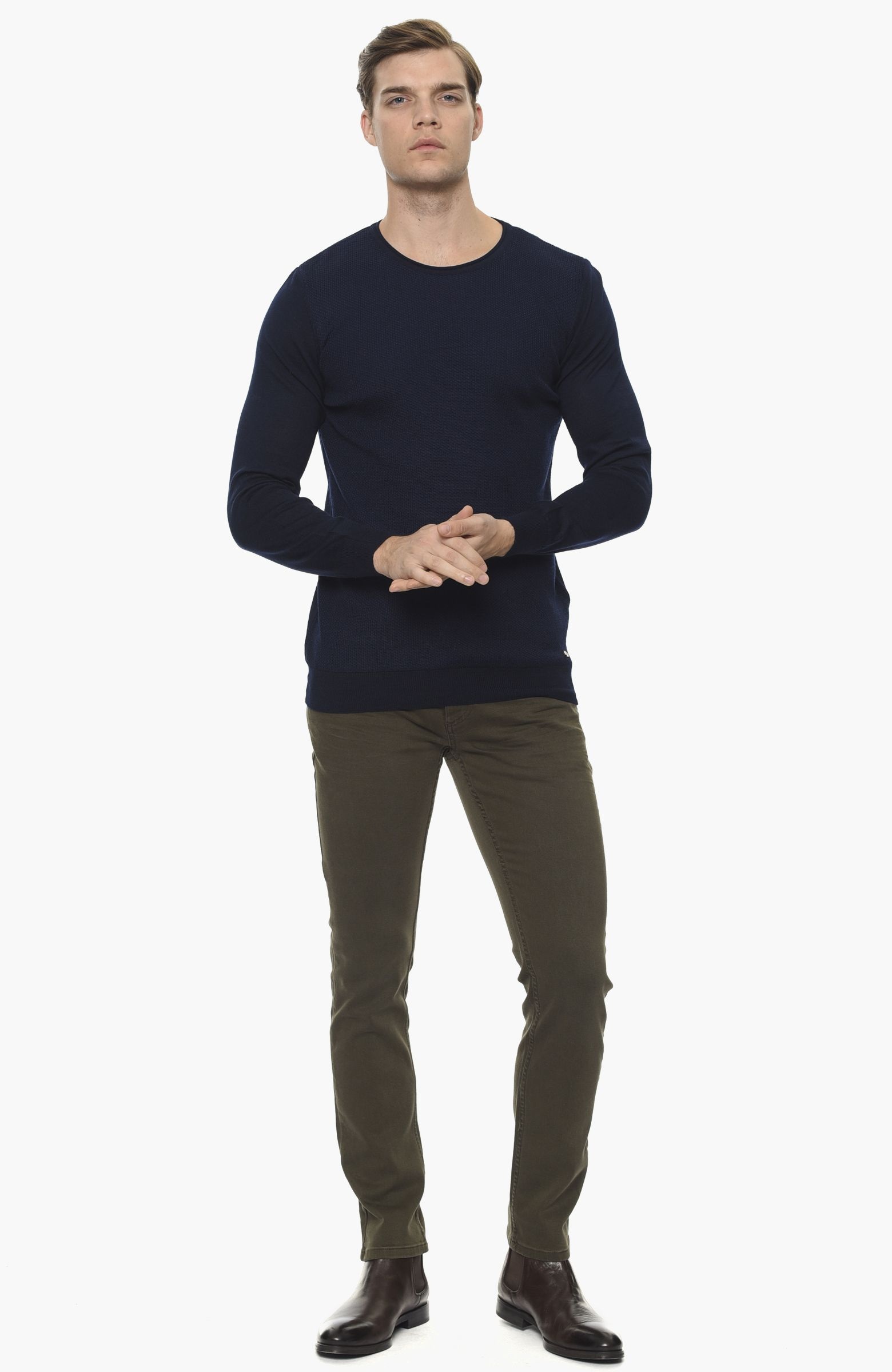 Jakarlı Lacivert Saks Kazak