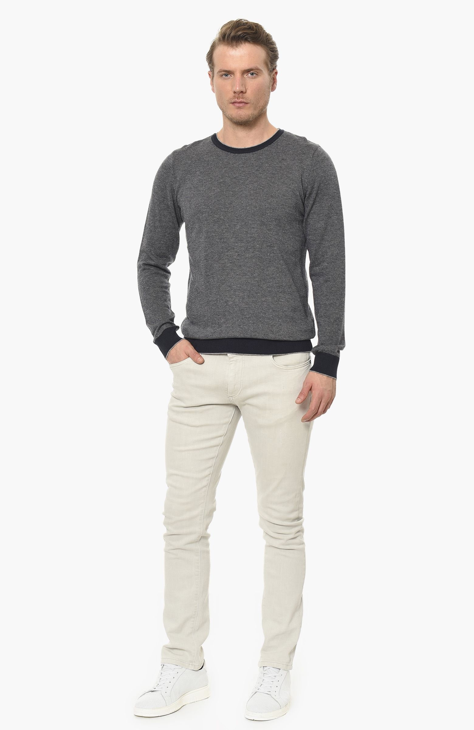 Bisiklet Yaka Lacivert Kazak