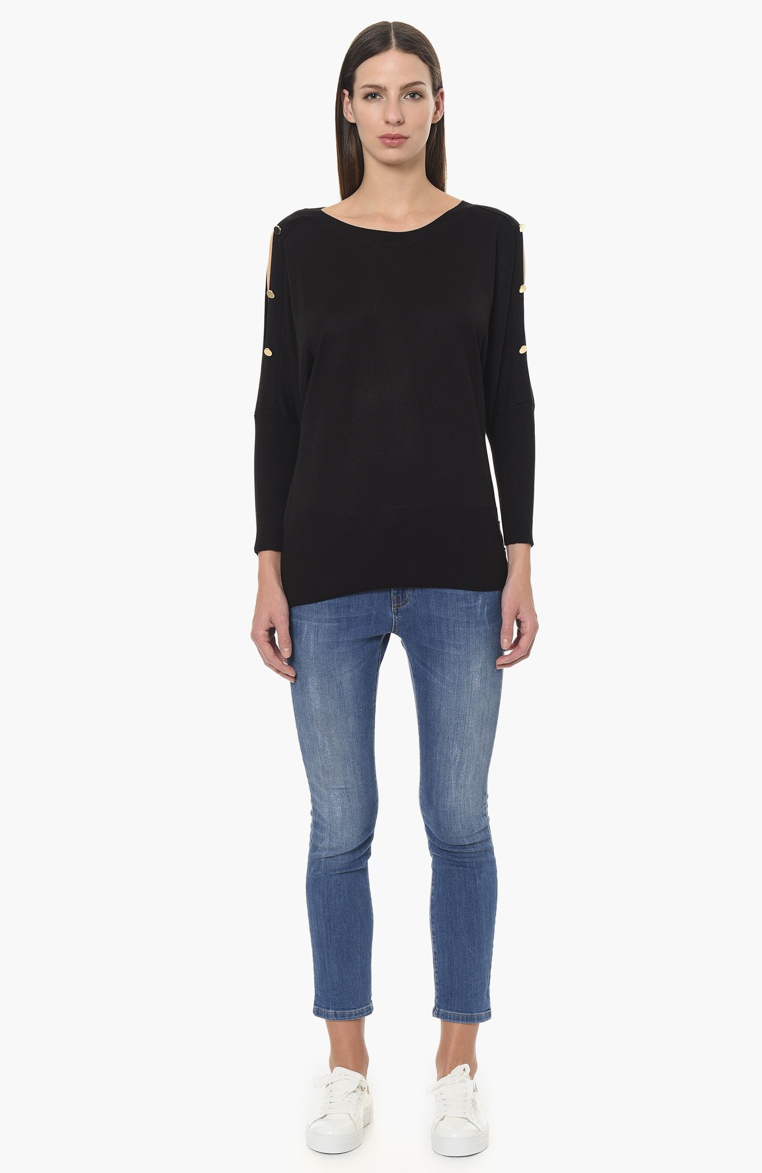 Bisiklet Yaka Siyah Kazak