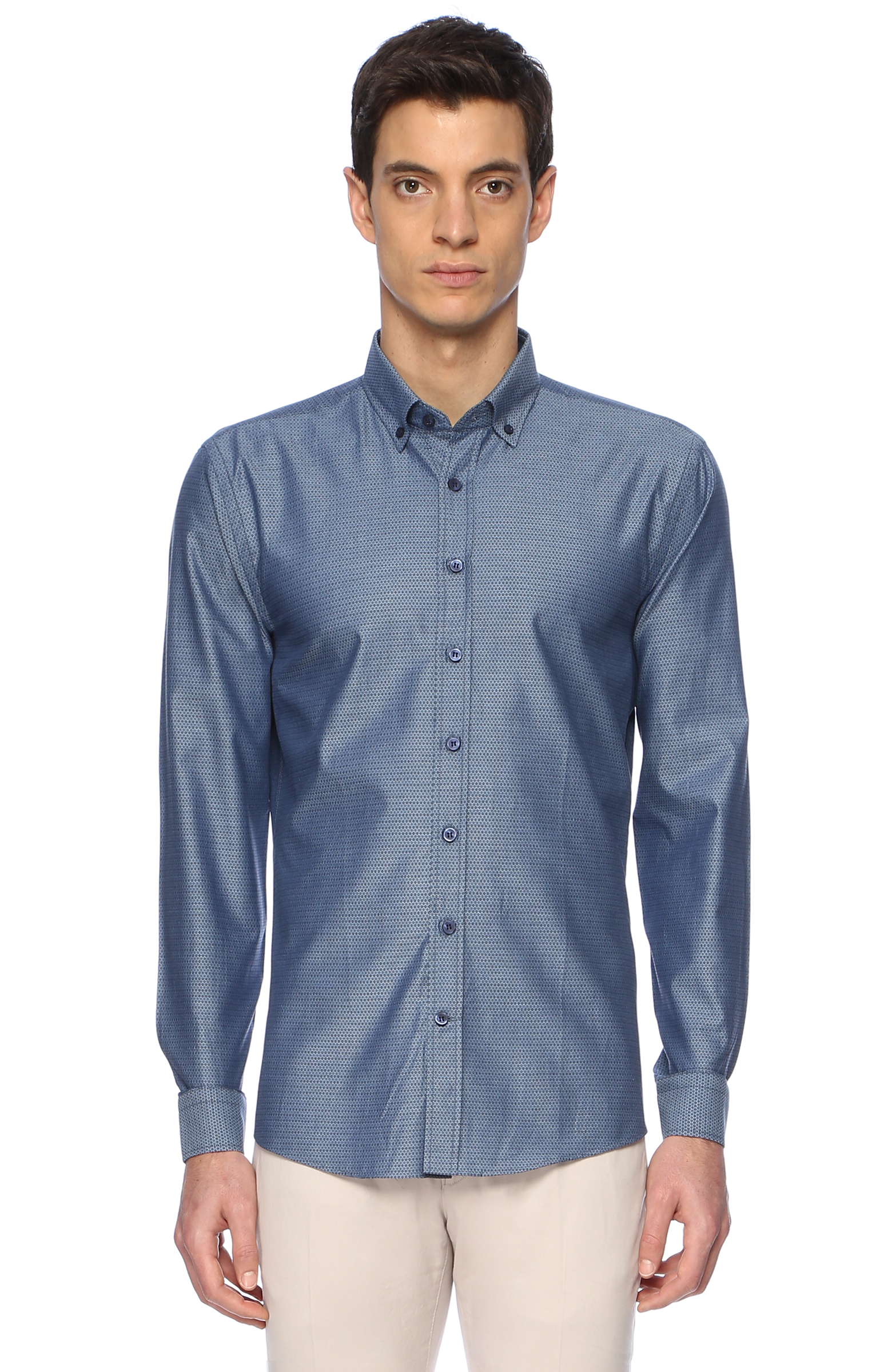 Jakarlı Indigo Gömlek Jakarlı Indigo Gömlek