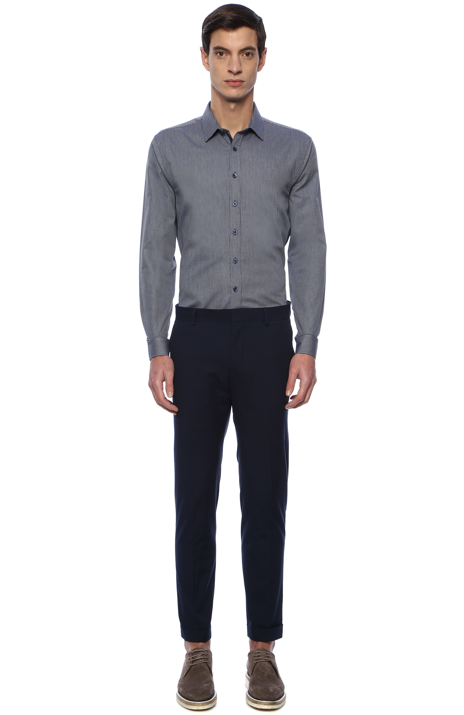 Jakarlı Lacivert Gömlek