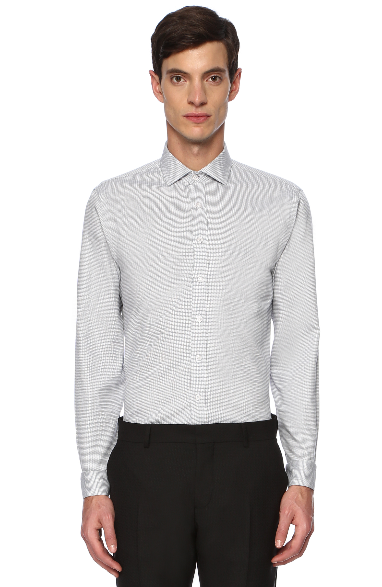 Jakarlı Beyaz Lacivert Gömlek Jakarlı Beyaz Lacivert Gömlek