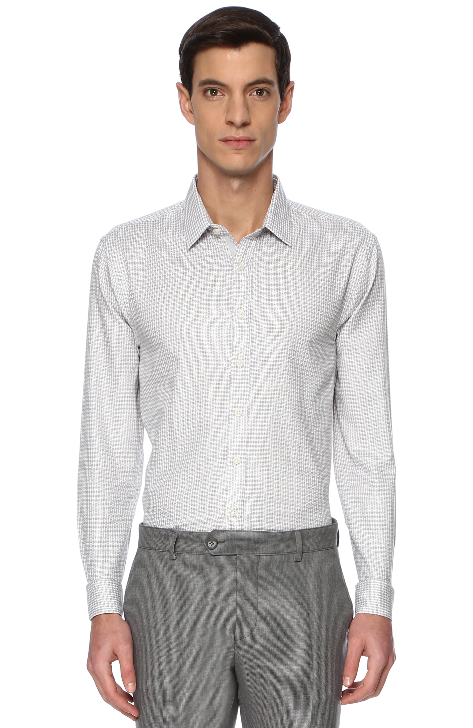 Jakarlı Beyaz Bej Gömlek Jakarlı Beyaz Bej Gömlek