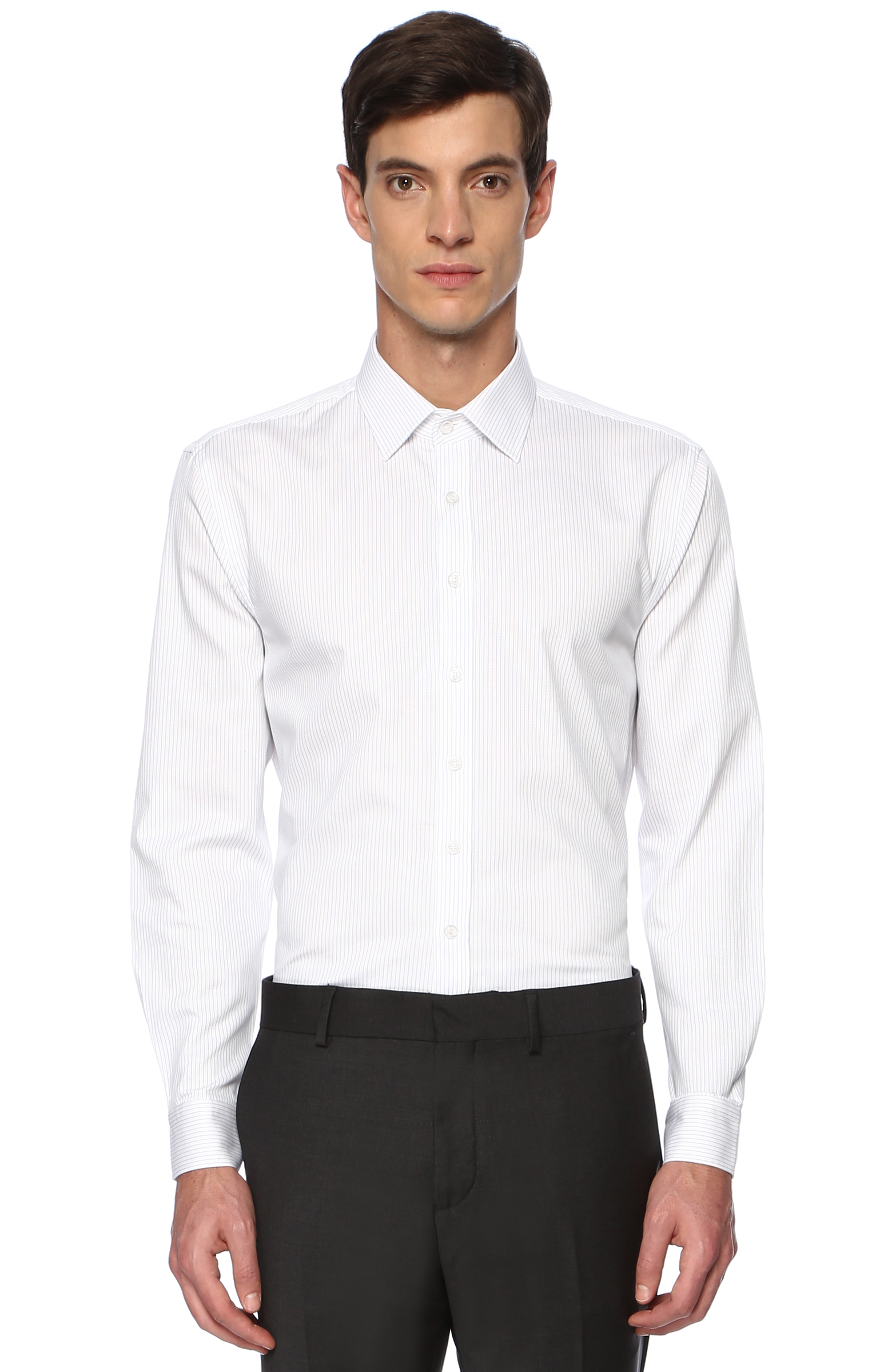 Çizgili Beyaz Lacivert Gömlek