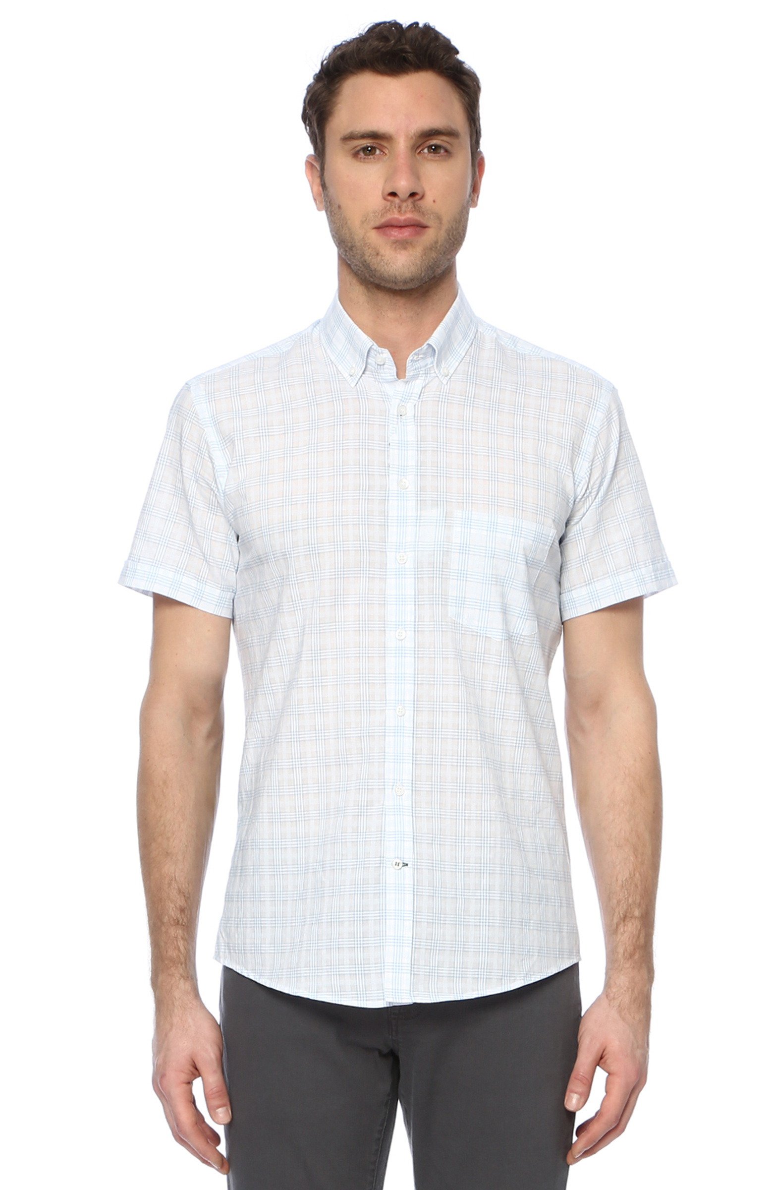 Ekose Mavi Beyaz Gömlek