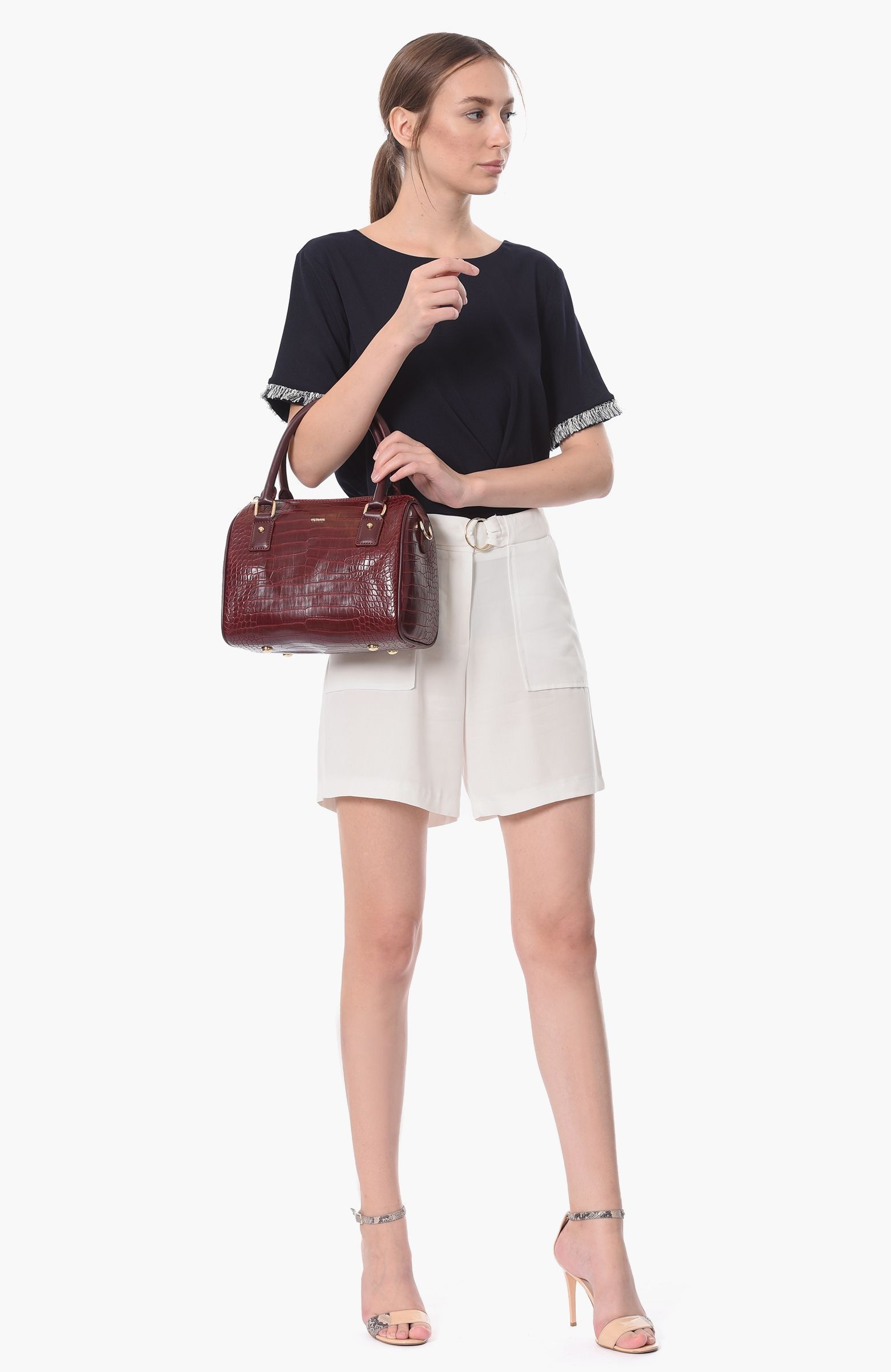 Kroko Bordo Kadın Çanta