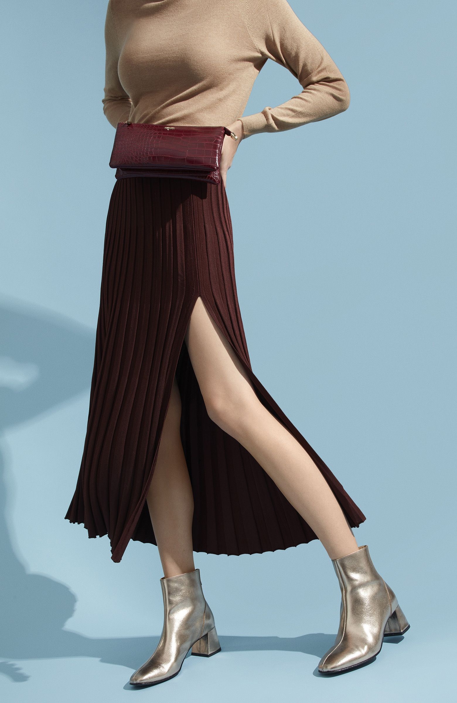 Kroko Bordo Kadın El Çantası