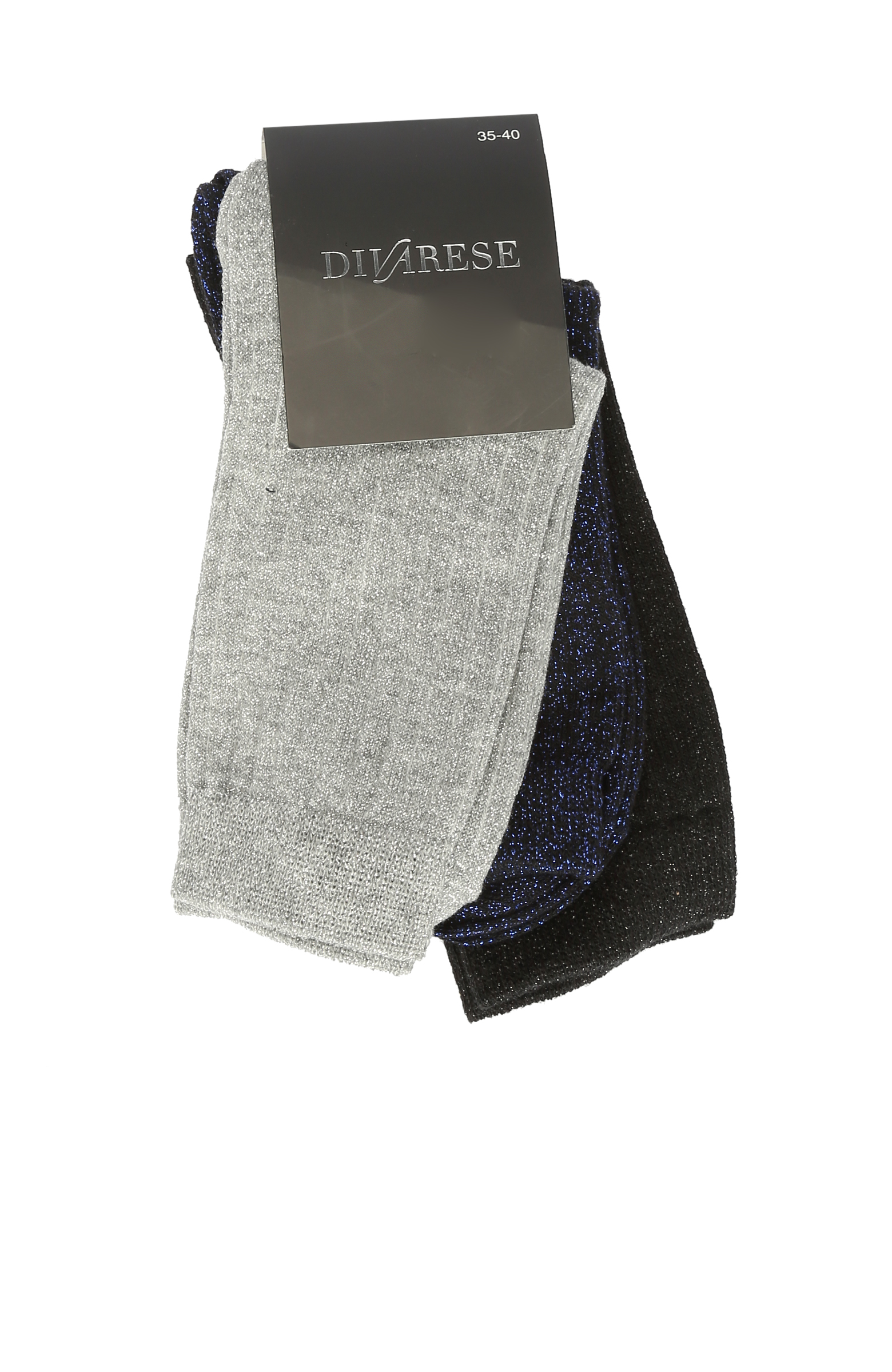 Gümüş Rengi Siyah 3'lü Kadın Çorap Set