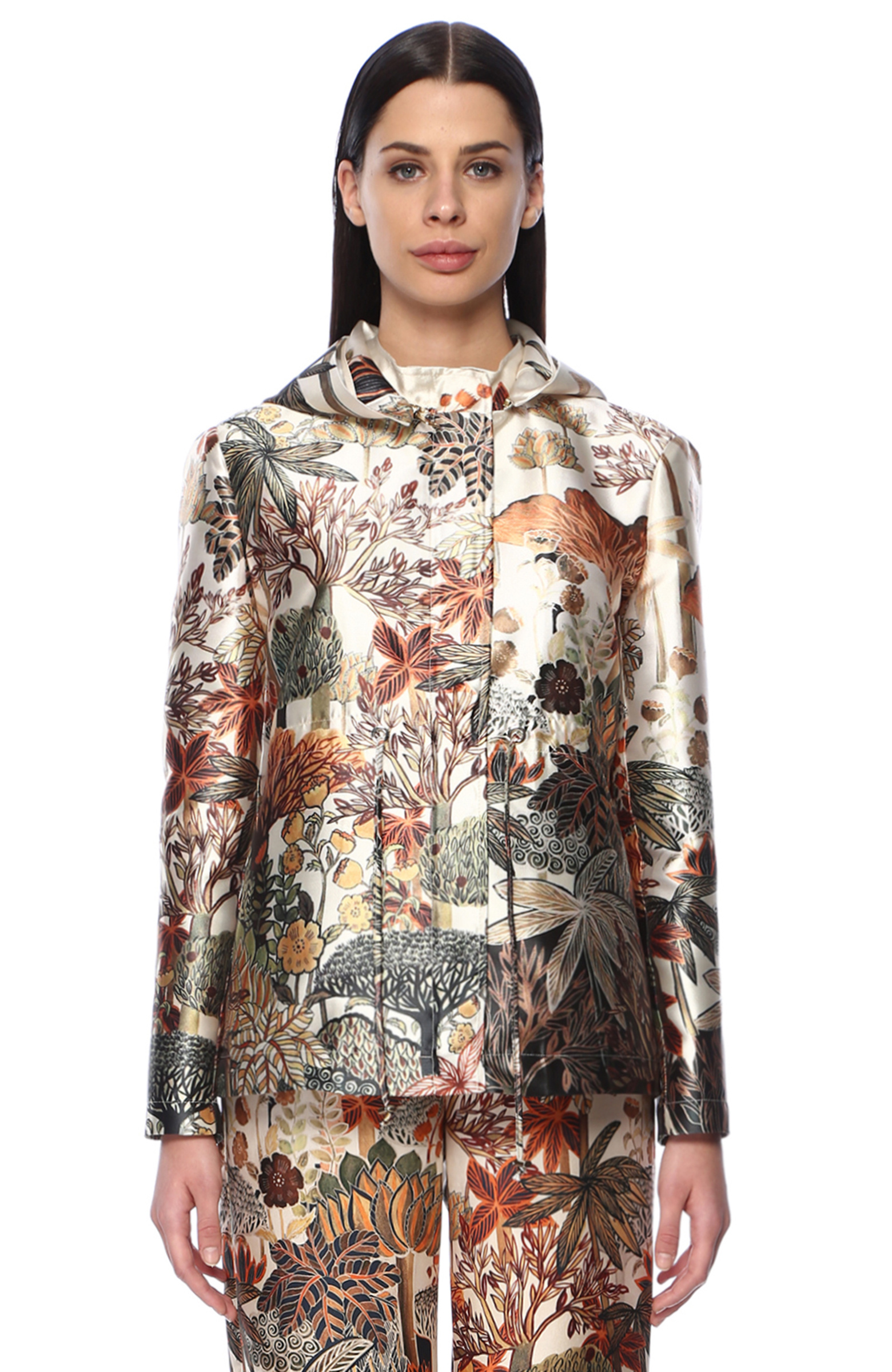 Kapüşonlu Bej Desen Mont