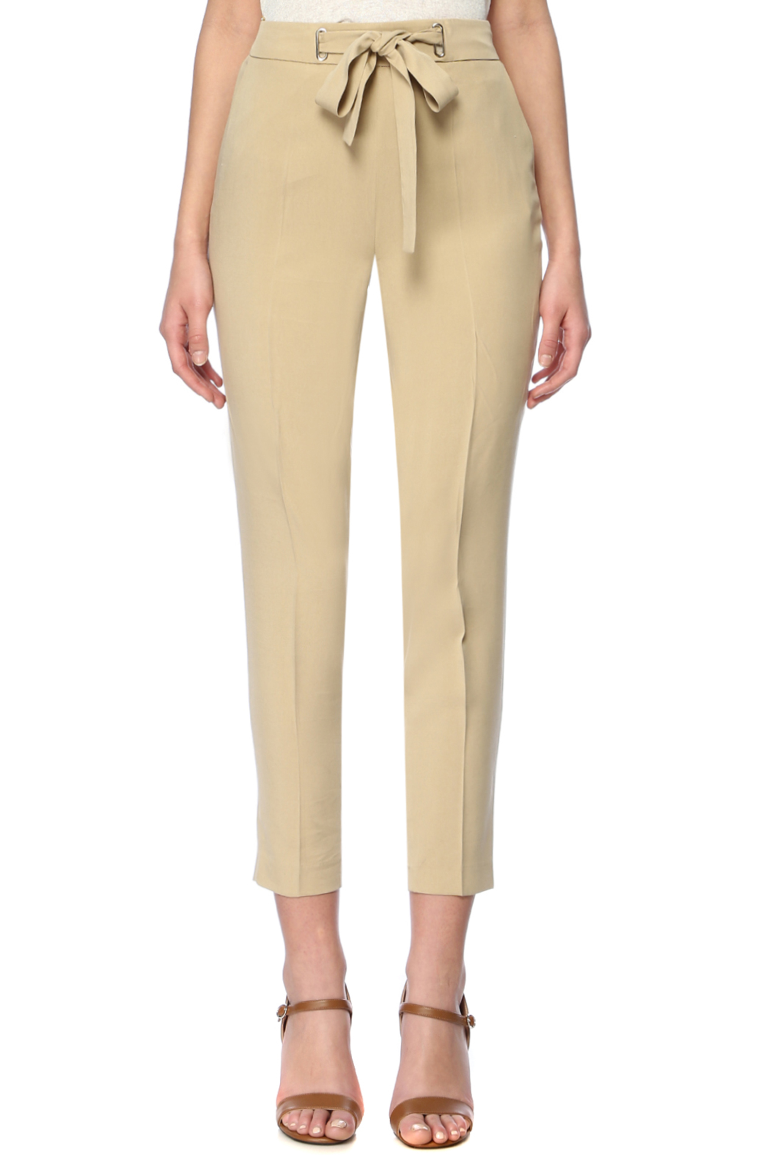 Regular Fit Bej Beli Kordonlu Pantolon Regular Fit Bej Beli Kordonlu Pantolon