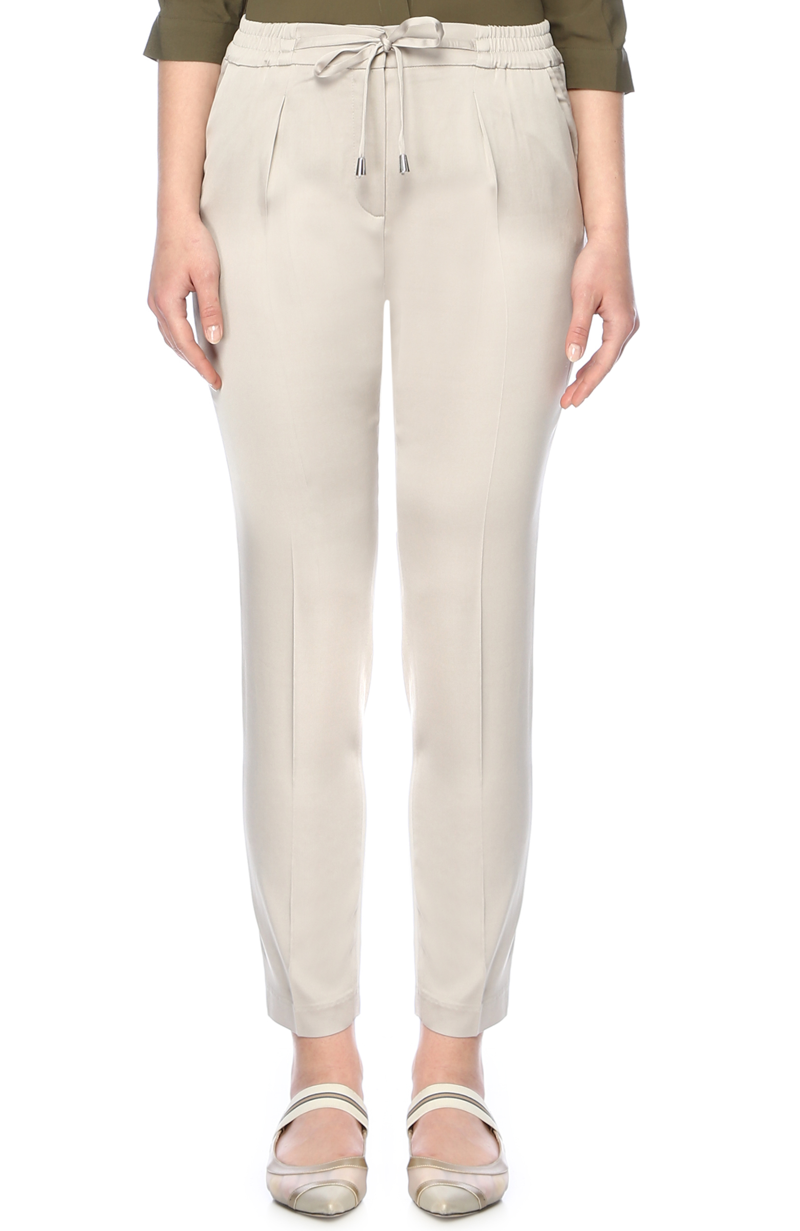 Regular Fit Bej Beli Kordonlu Pilili Pantolon Regular Fit Bej Beli Kordonlu Pilili Pantolon