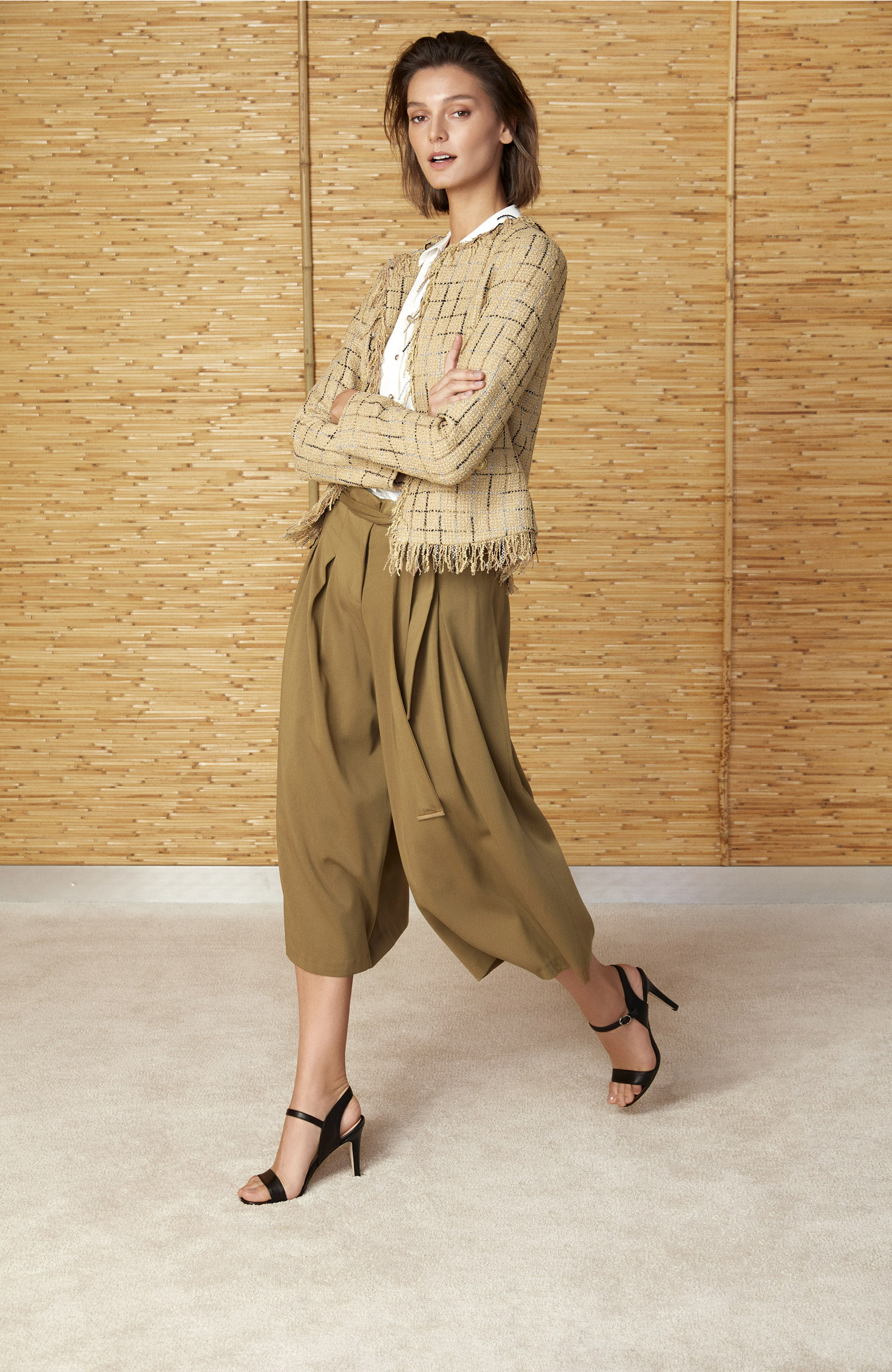 Yüksek Bel Bol Paça Haki Pantolon