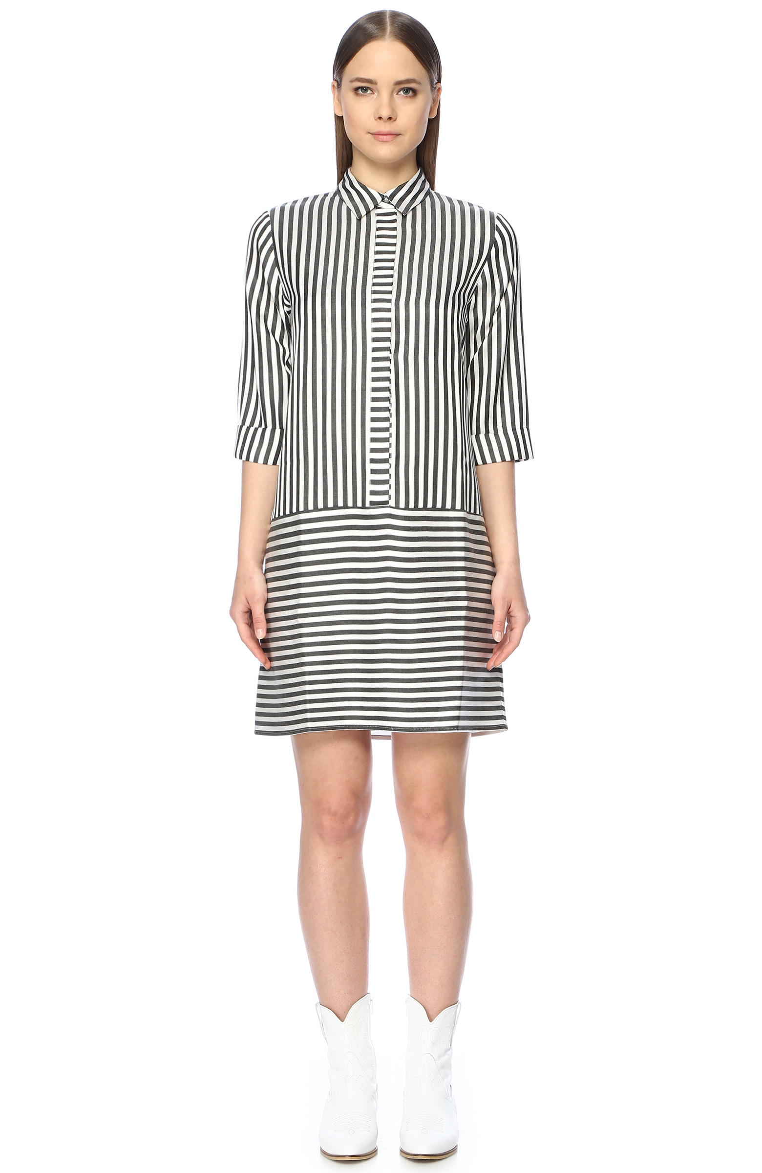 Çizgili Siyah Beyaz Çizgili Elbise