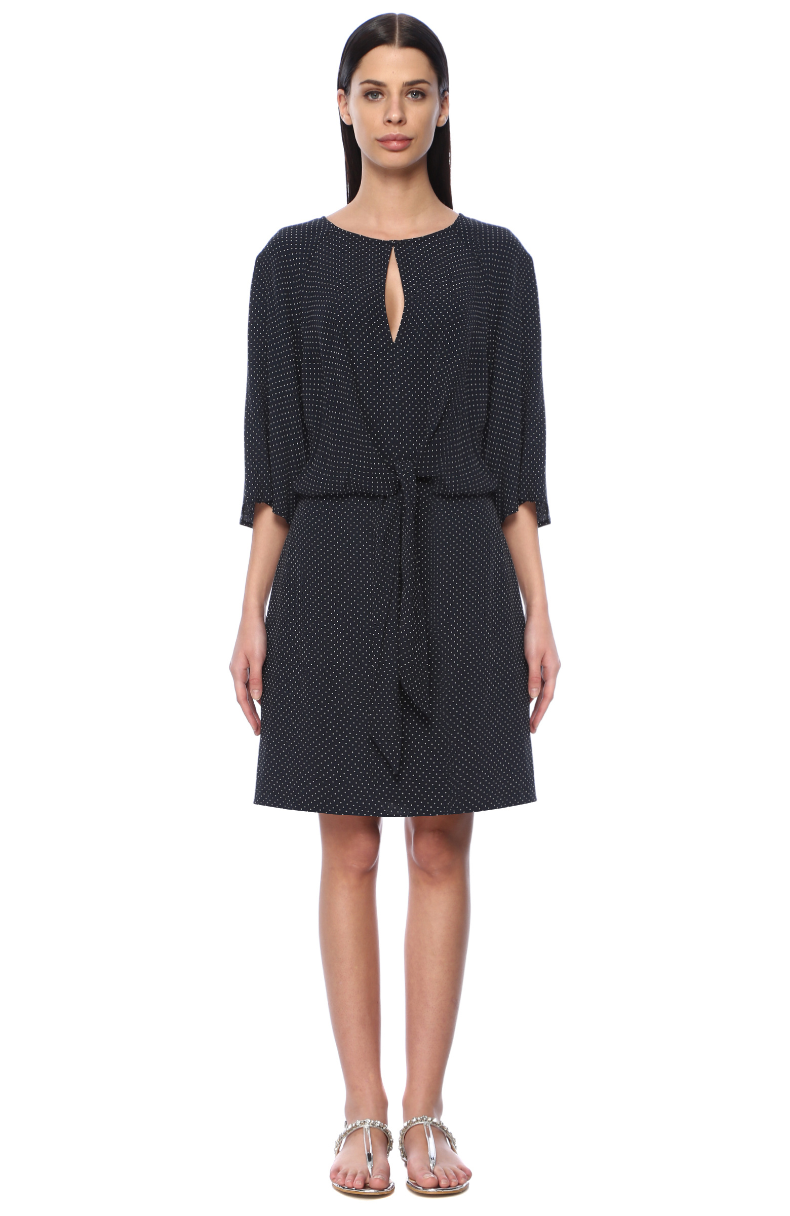 Bisiklet Yaka Lacivert Elbise