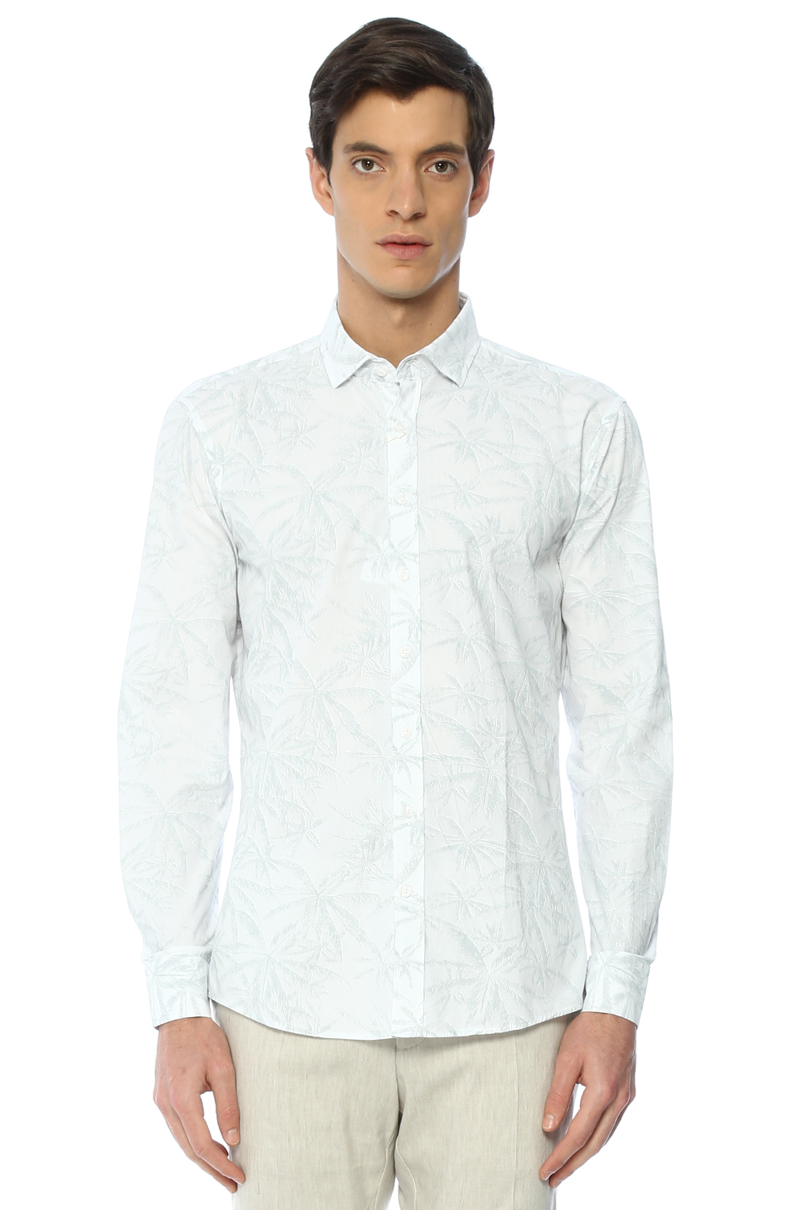 Beyaz Baskılı Gömlek