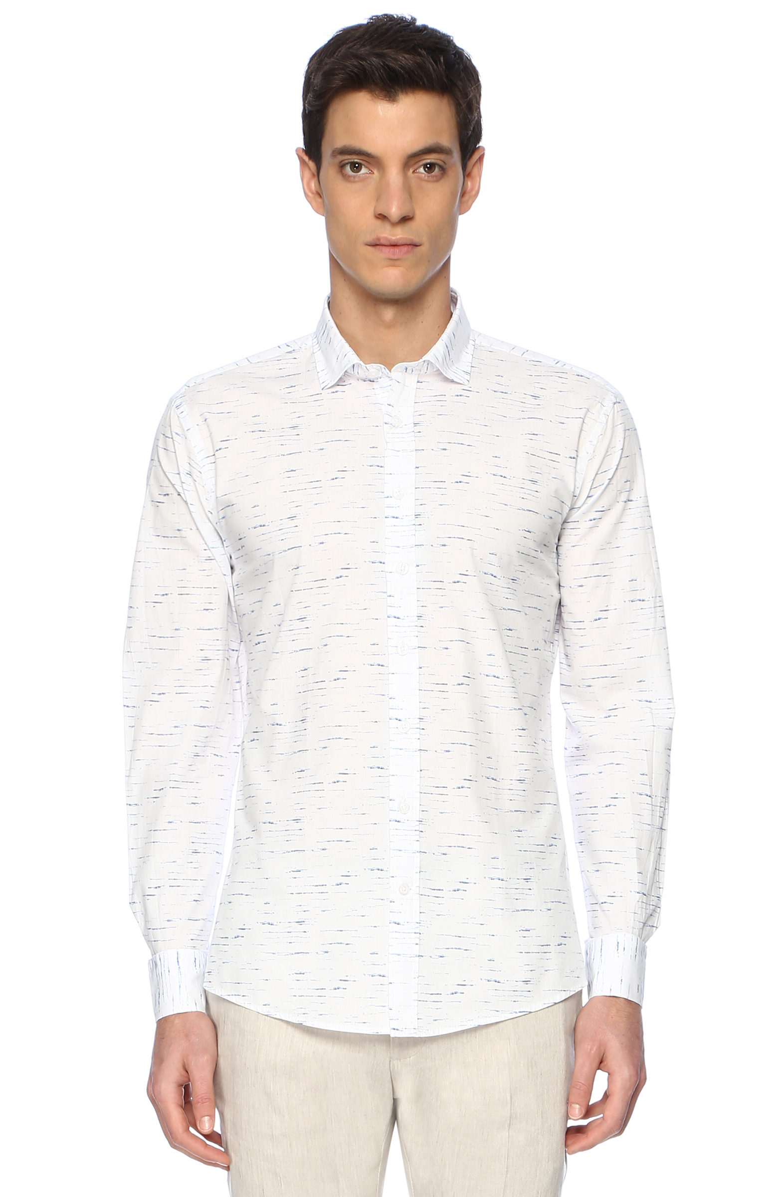 Beyaz Baskılı Gömlek