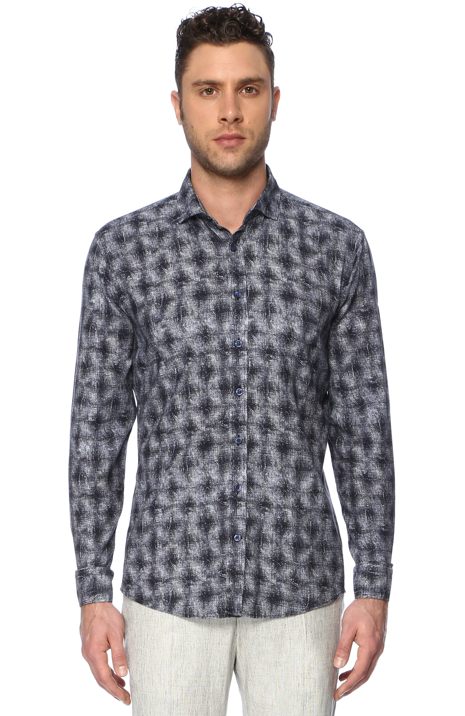 Jakarlı Lacivert Gömlek