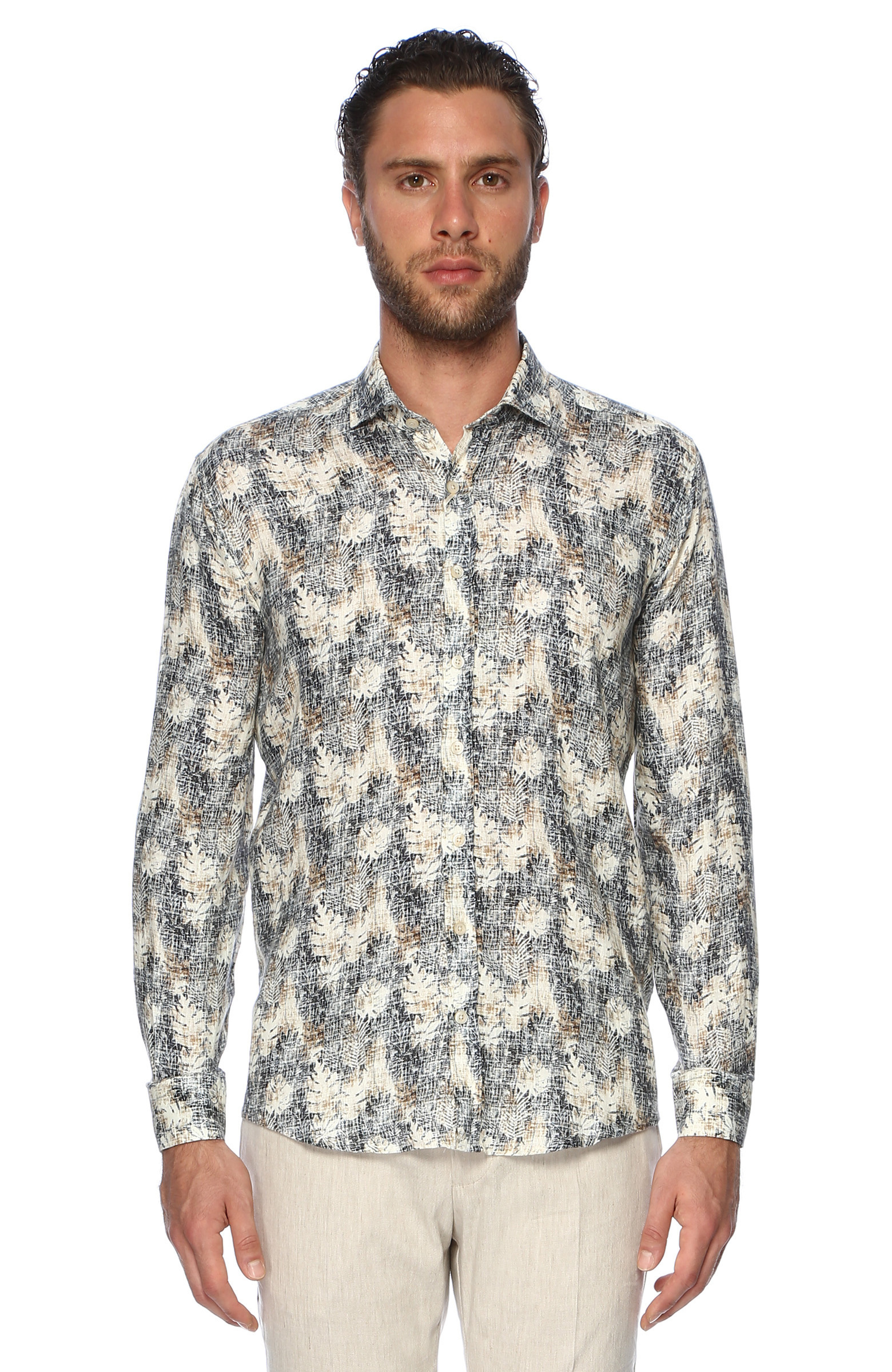 Keten Lacivert-Kahverengi Gömlek