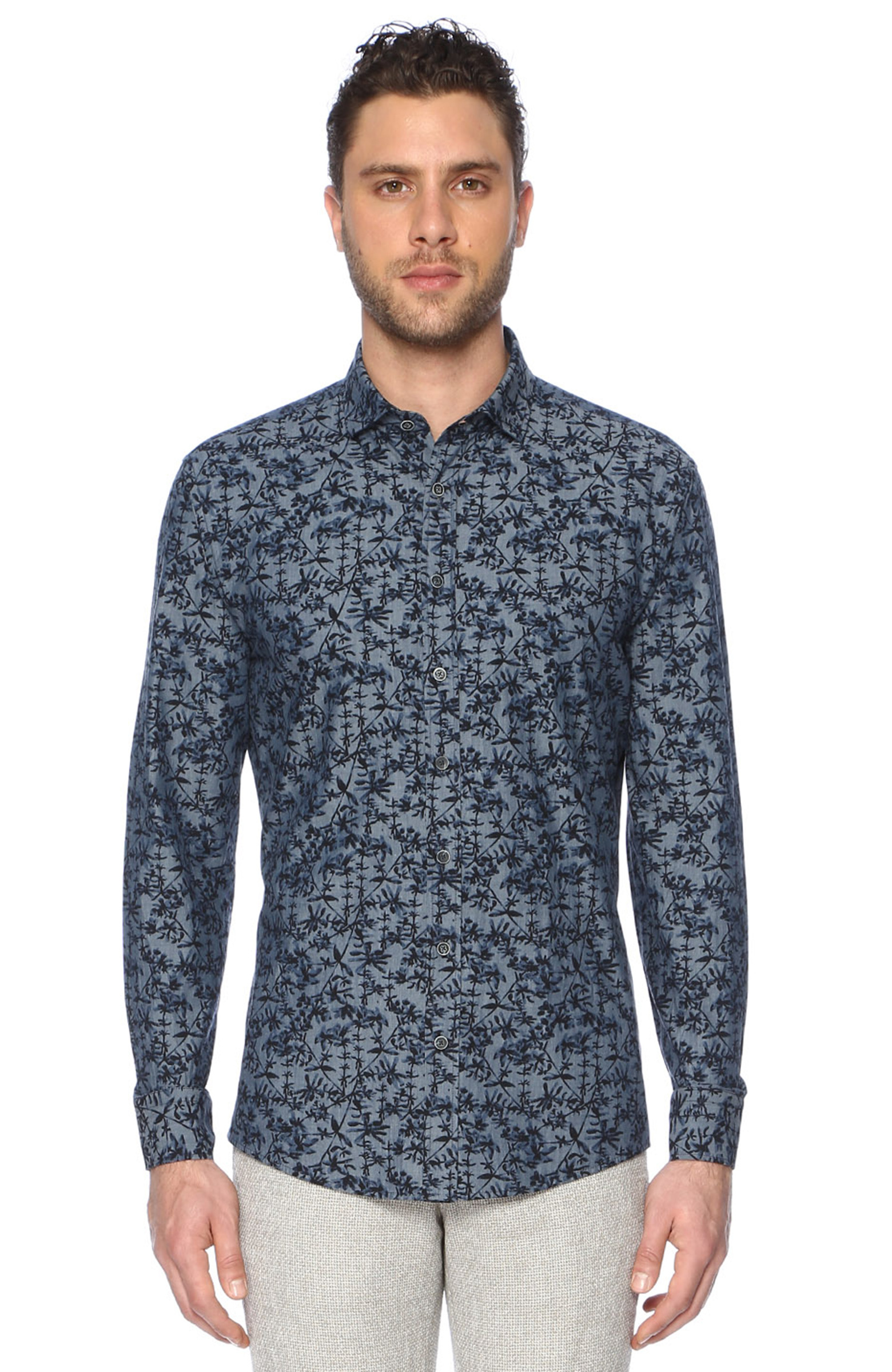 Lacivert Baskılı Gömlek