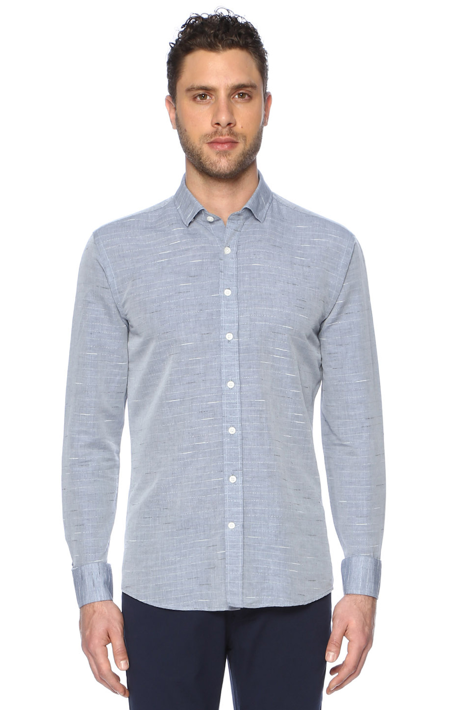 Jakarlı Mavi Gömlek