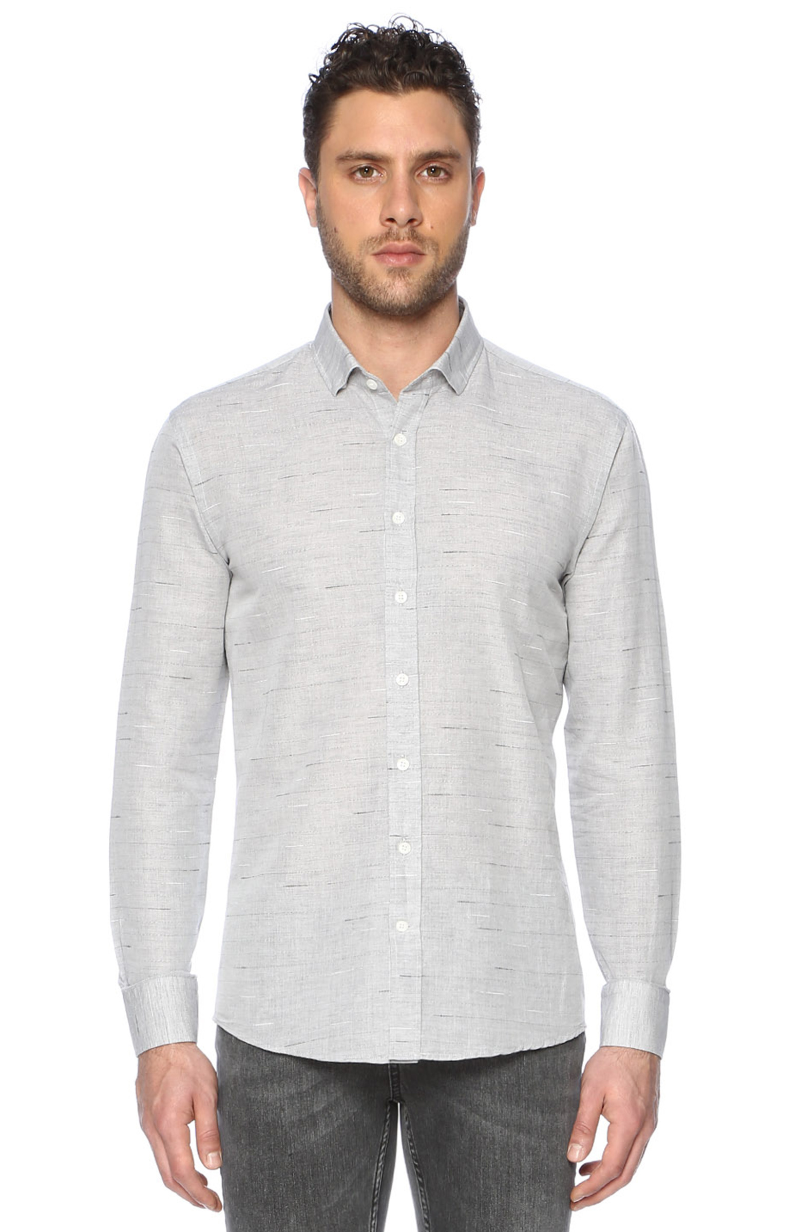 Jakarlı Gri Gömlek