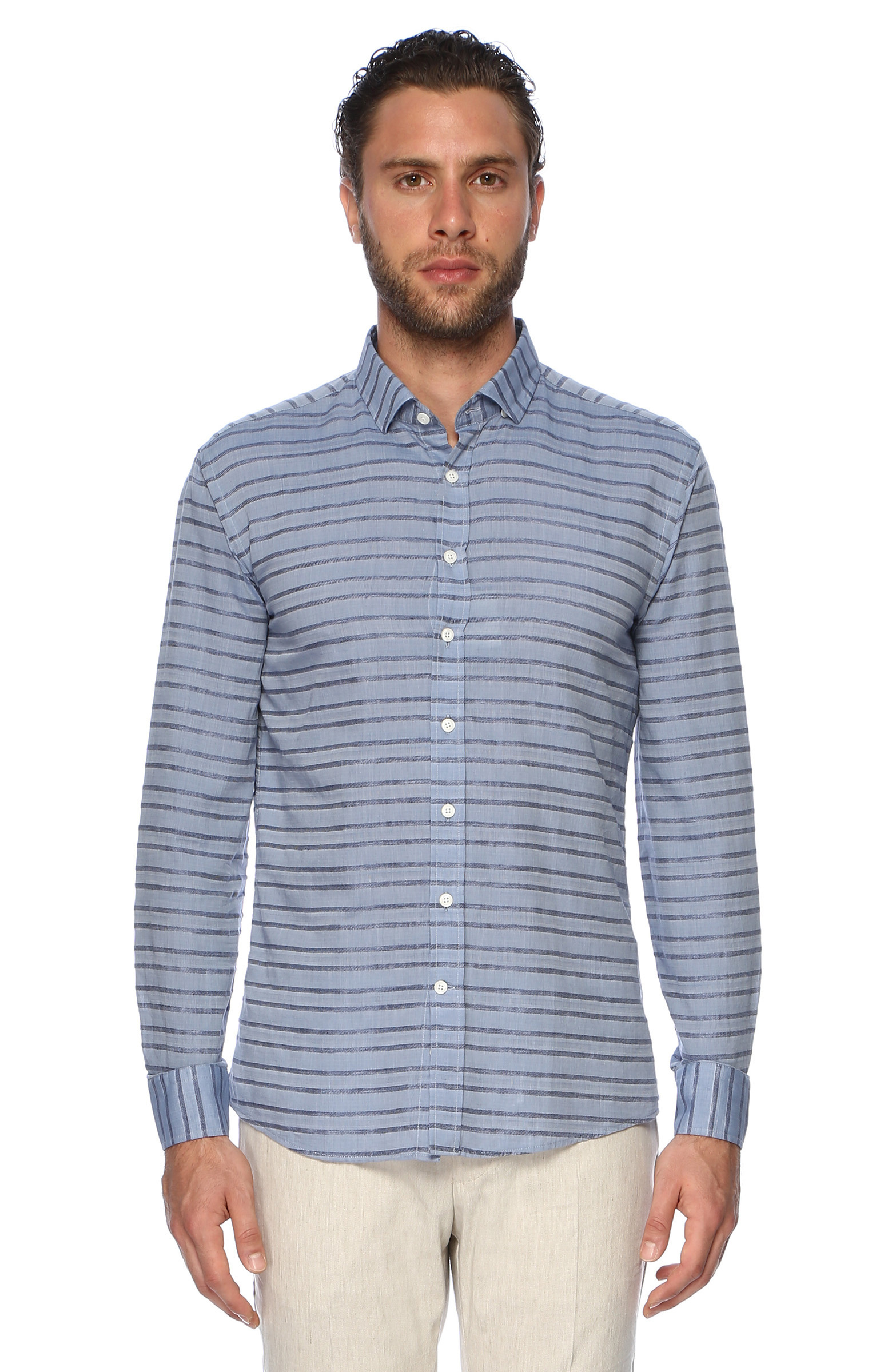 Jakarlı Mavi Gömlek