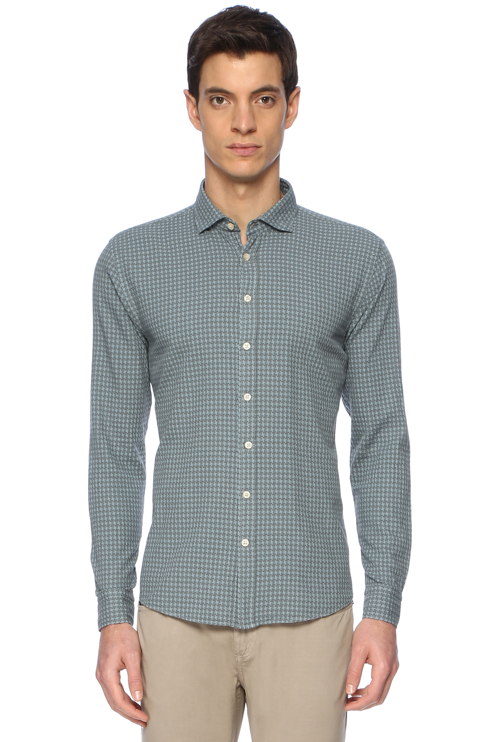 Jakarlı Mavi Gömlek